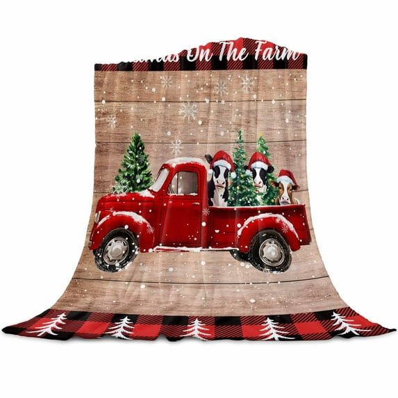 Flannel Throw Blanket for Couch Sofa Bed,Xmas Truck Farm Cow Retro ...