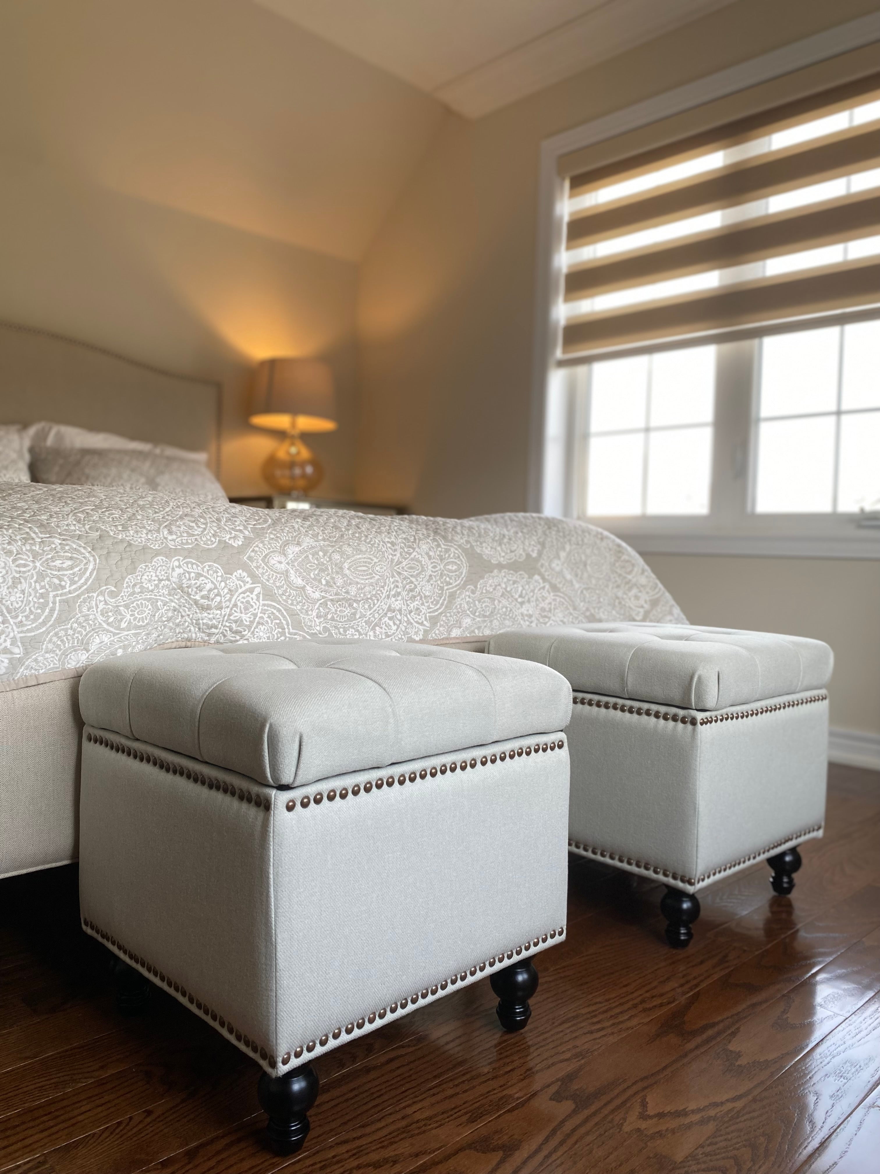 Flannel Upholstered Beckmann Tufting Ottoman Footstool in WHITE ...