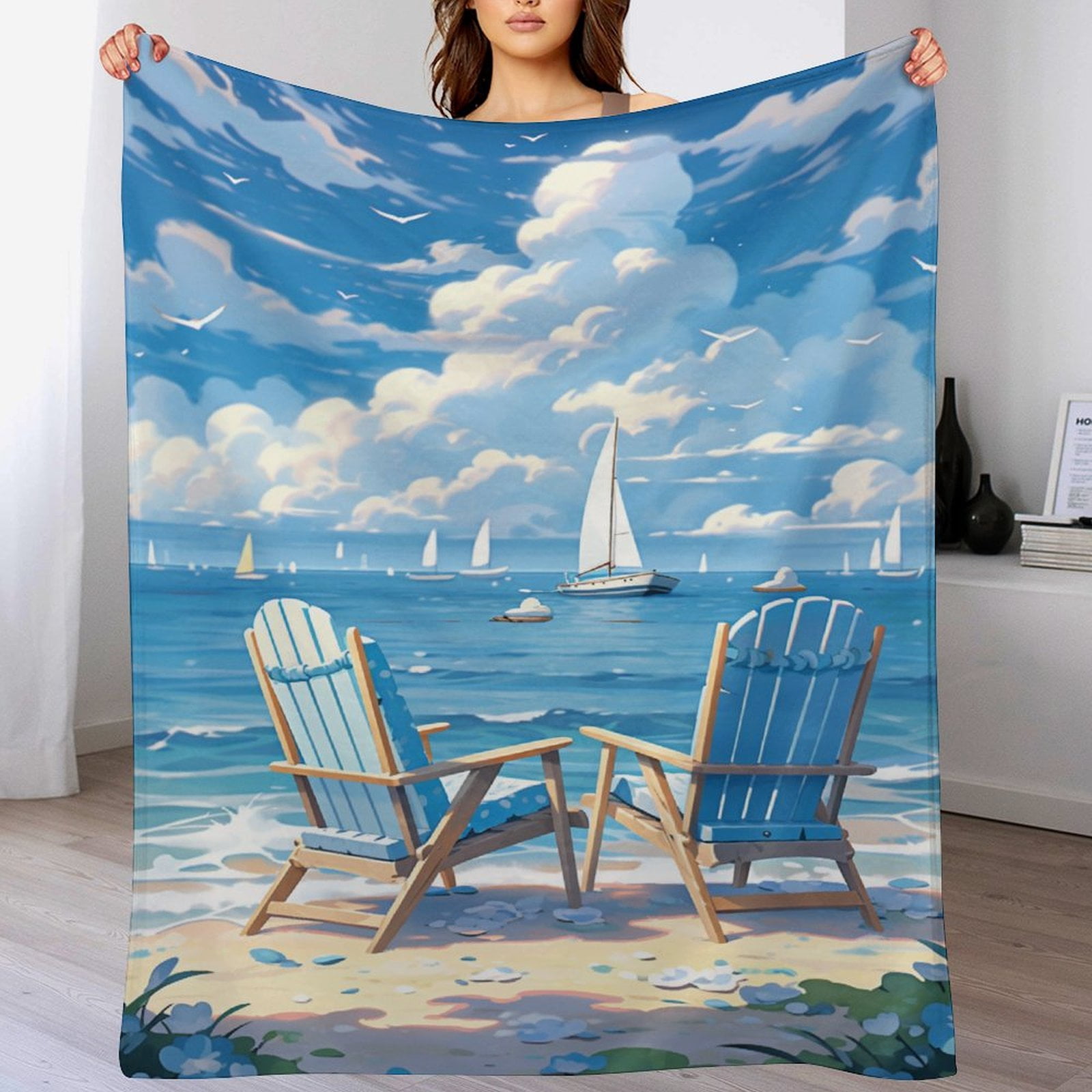 Flannel Warm Throw Blue Chairs And A Sailboat Blankets And Throws for ...