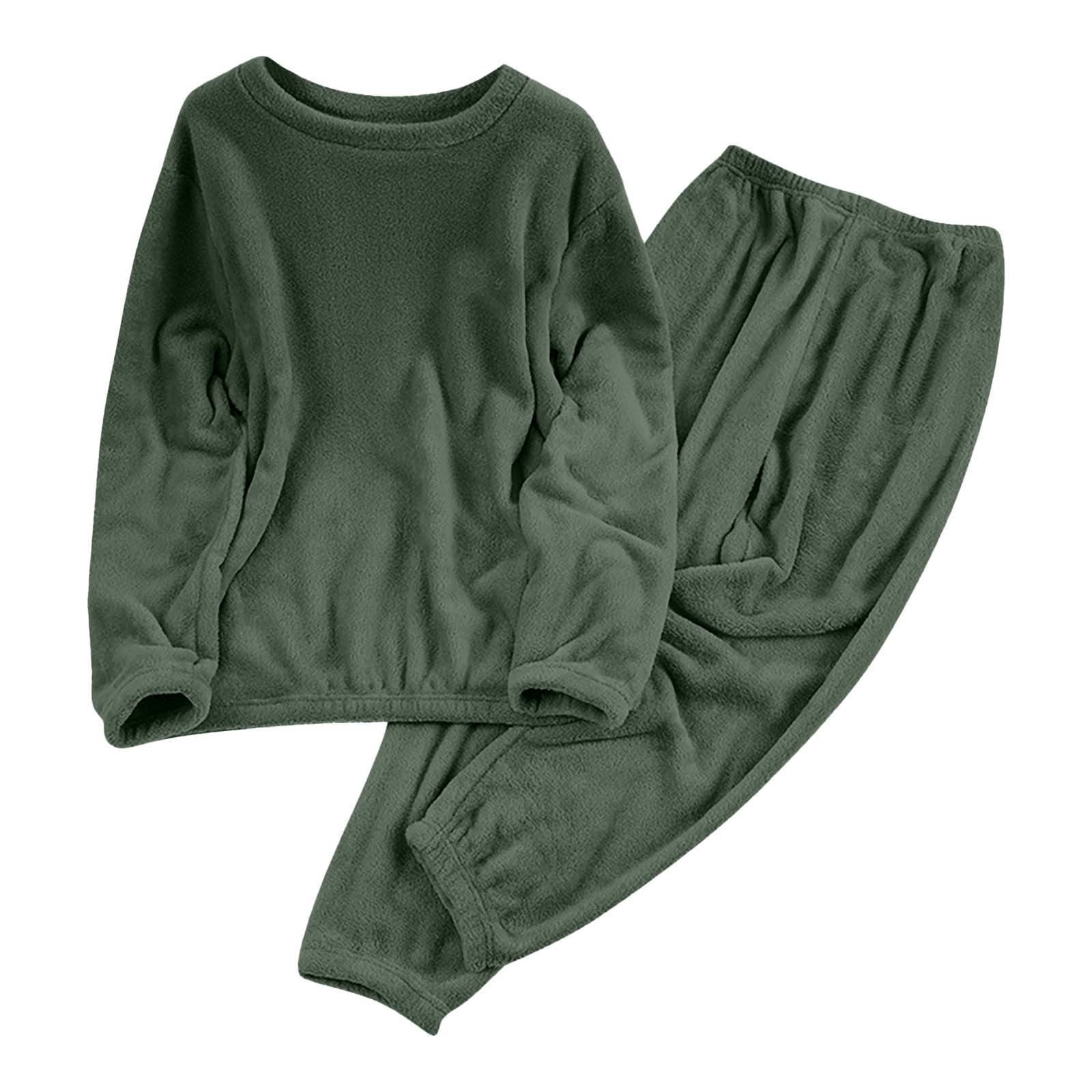 Flannels 2 Pieces for Women Fluffy Pajama Sets Long Sleeve Tops ...