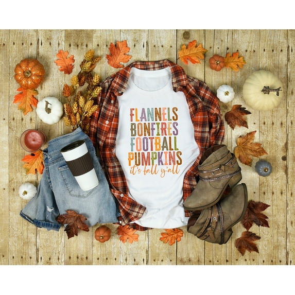 Flannels Bonfires Football Pumpkins Shirt Fall T-Shirt Womens Fall ...