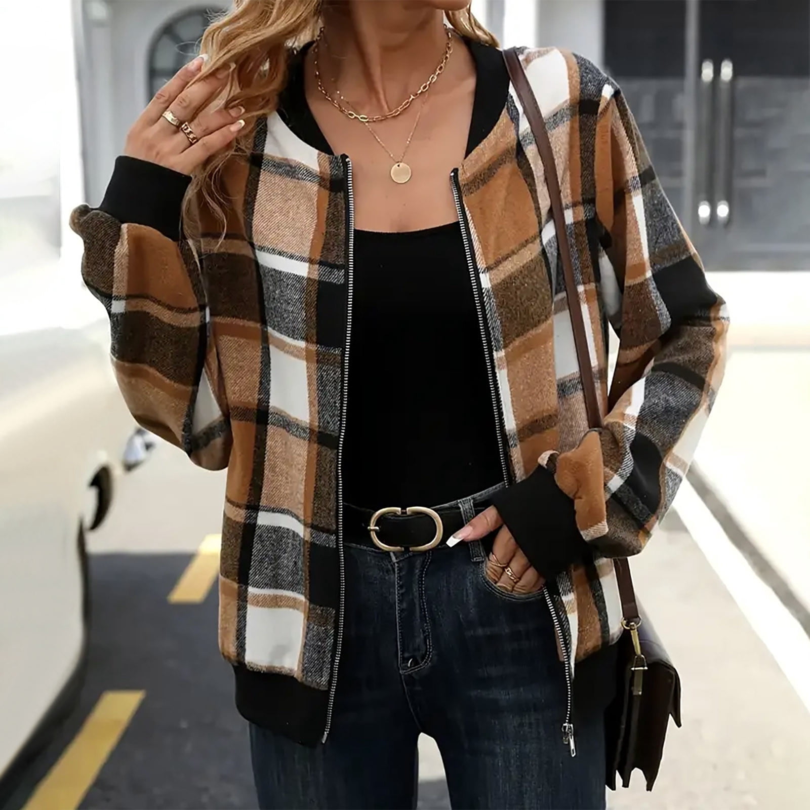 Flannels Jacket for Women, Trendy Long Sleeve Zip up Plaid Shackets ...