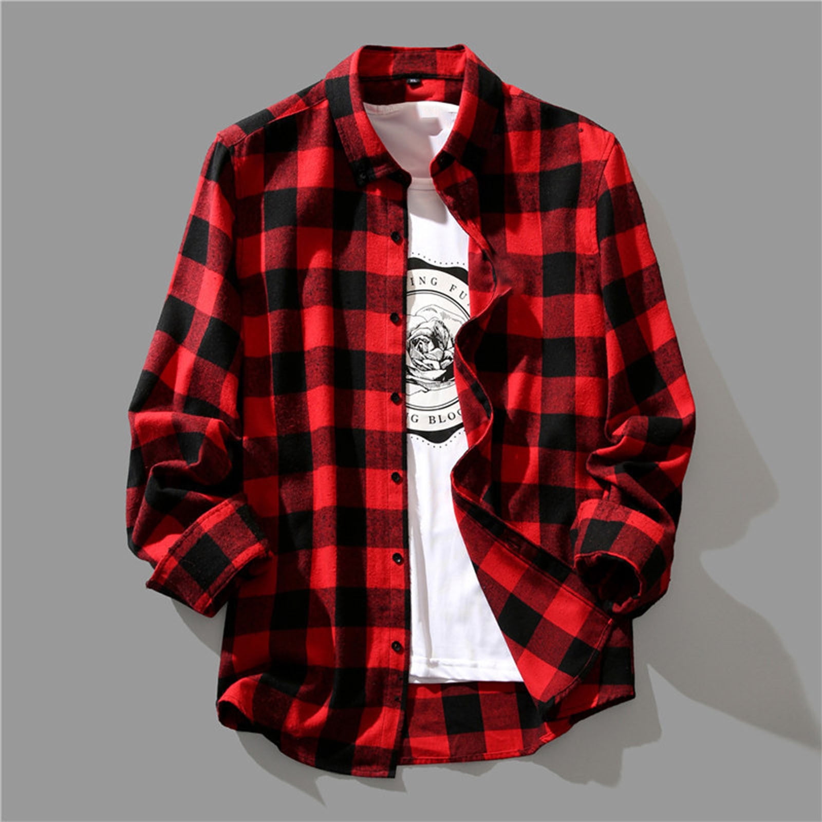 Flannels for Men Long Sleeve Classic Fashion Plaid Shirt Jacket Button ...