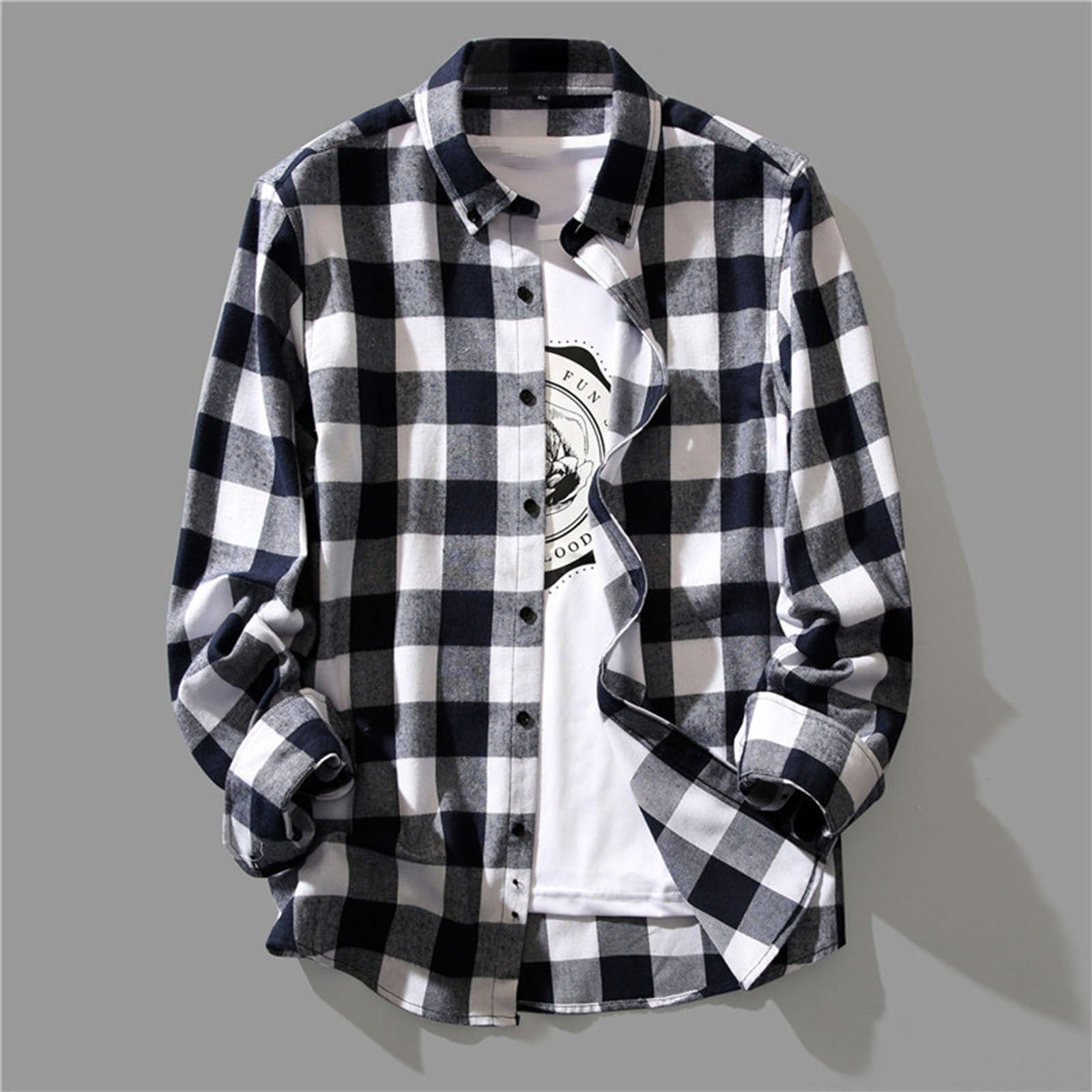Flannels for Men Long Sleeve Classic Trendy Plaid Shirt Jacket Button ...
