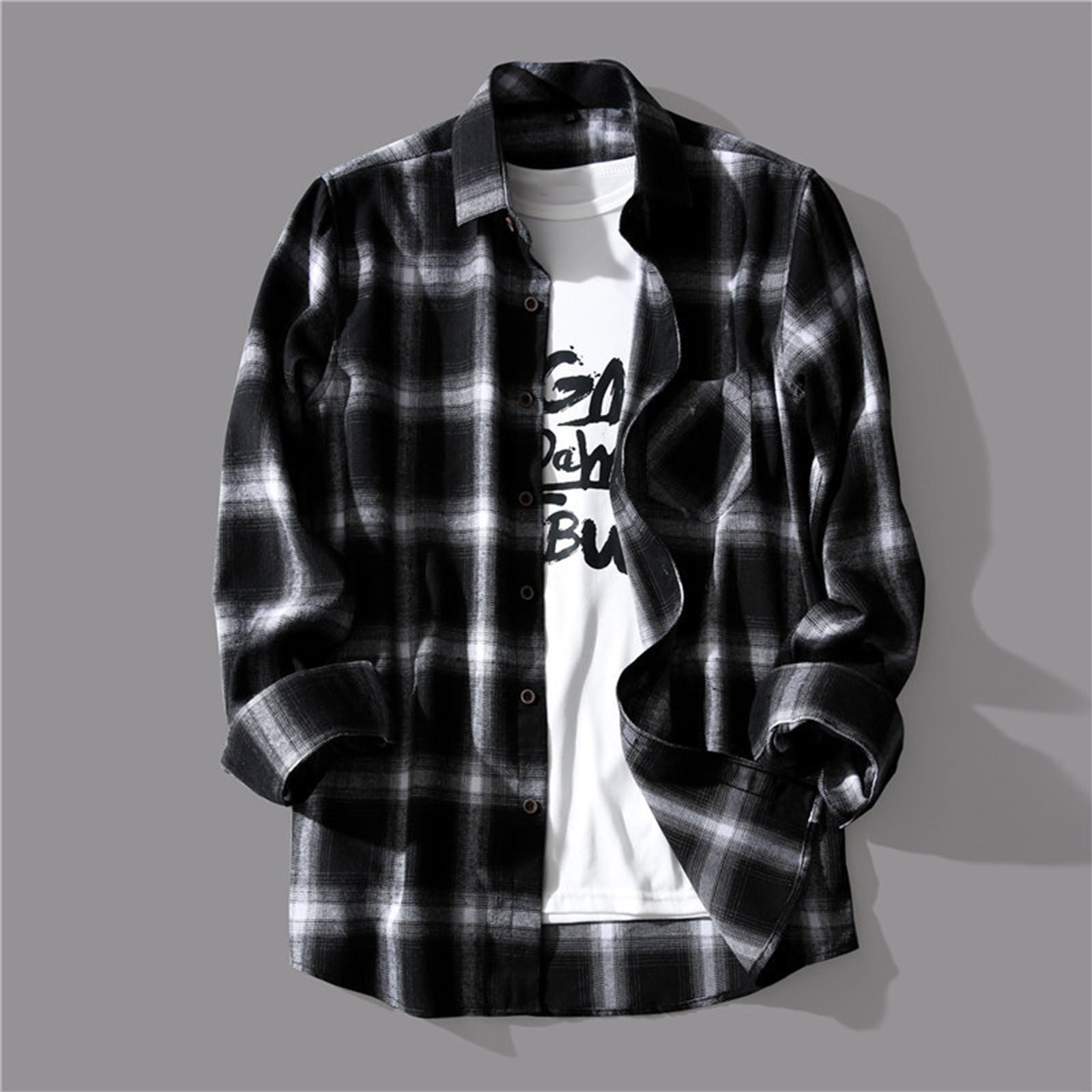 Flannels for Men Long Sleeve Classic Trendy Plaid Shirt Jacket Button ...