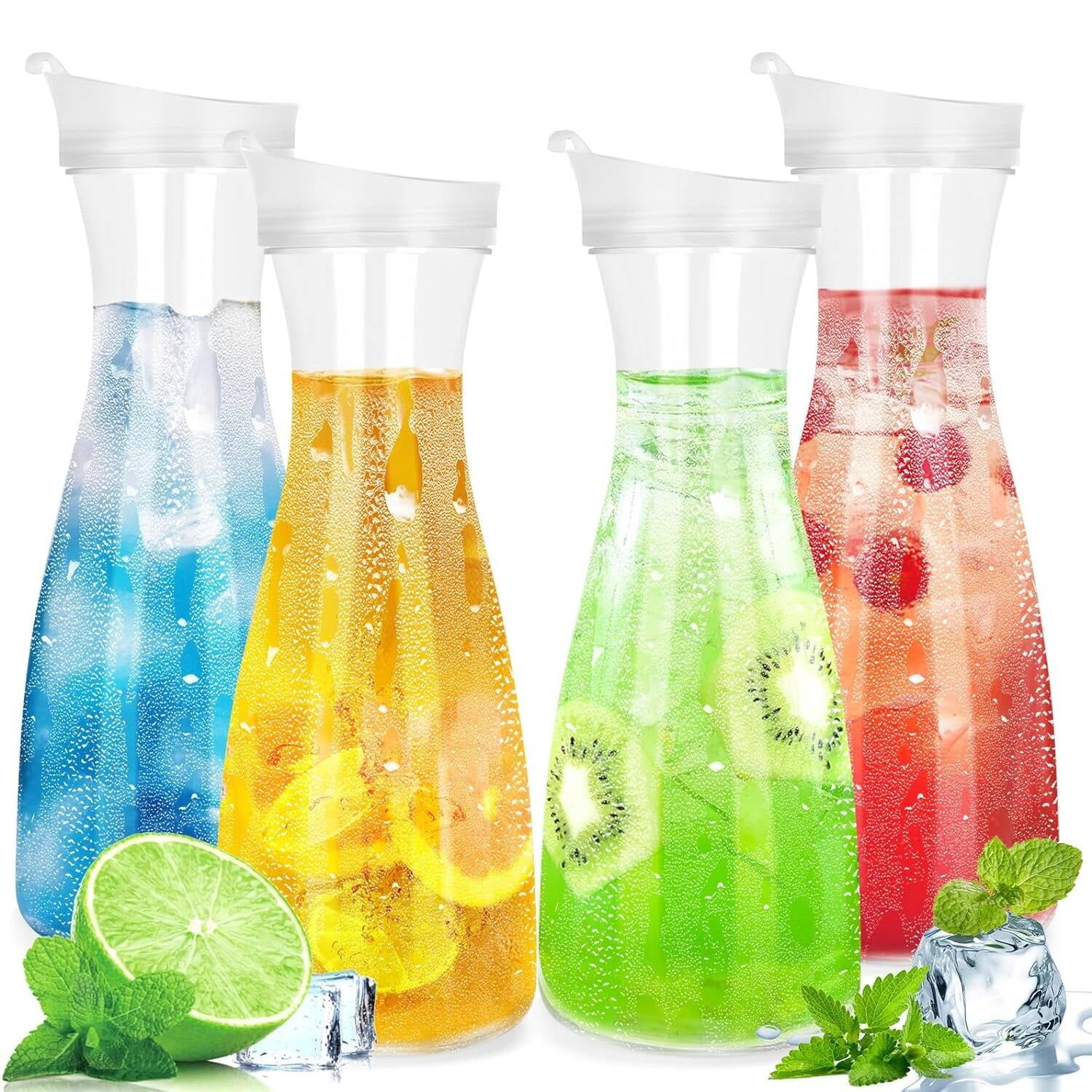 Flantor 32oz Water Carafe with Flip Top Lid, 4 Pack Clear Plastic Water ...