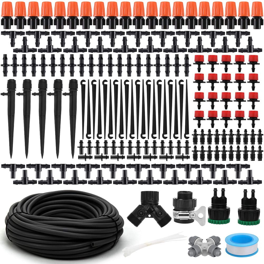 Flantor Garden Irrigation Kit,131ft 1/4" Drip Irrigation Kit Garden ...