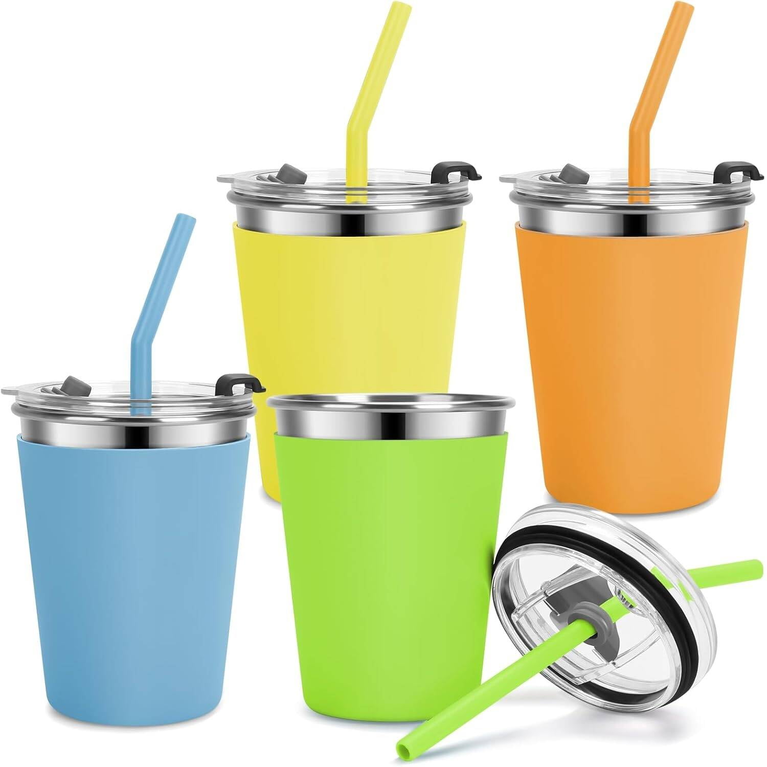 Flantor Kids Cups with Straws and Lids 4 Pack, 12 oz Spill-Proof ...