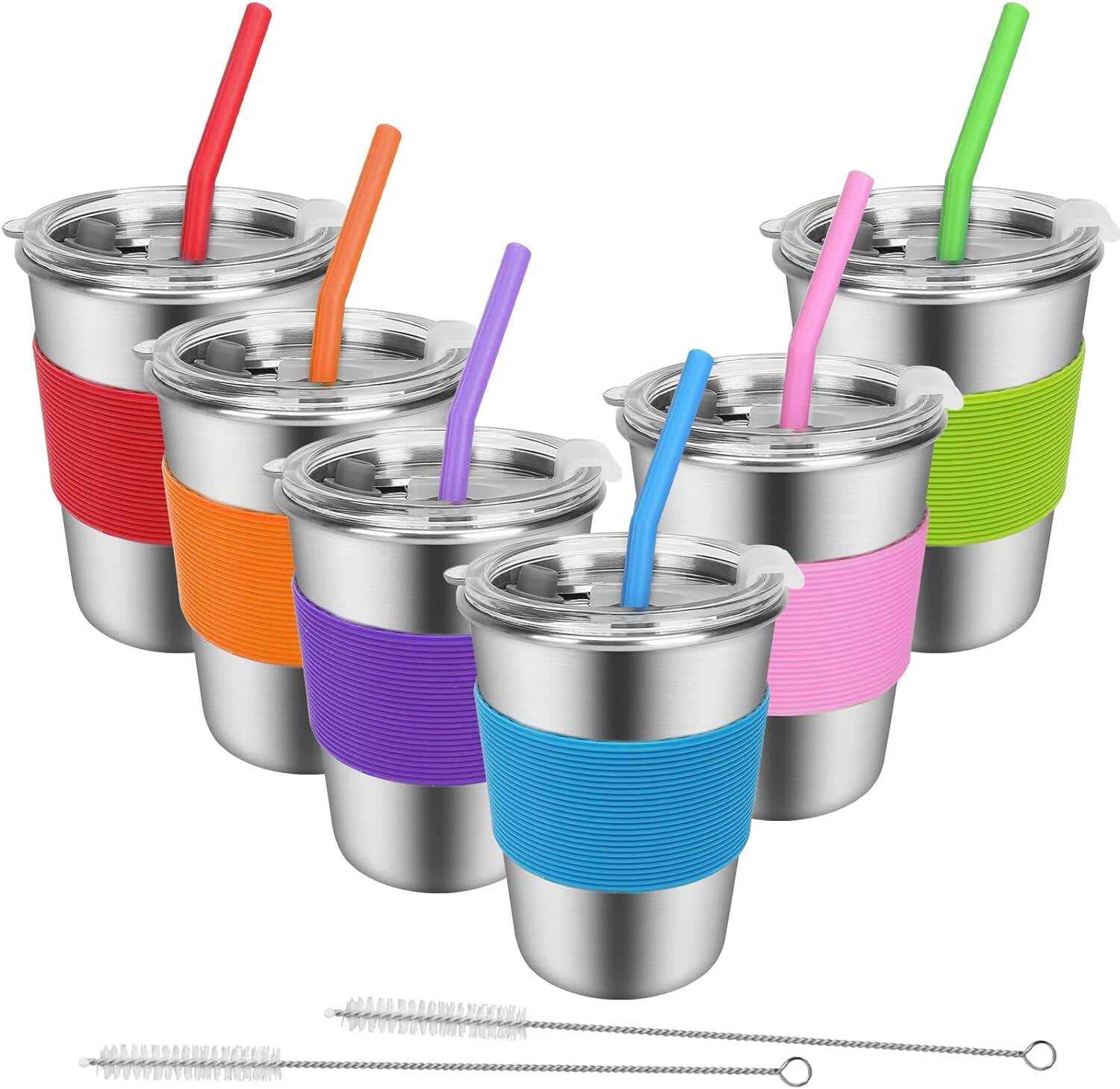 Flantor Kids Cups with Lids and Straws, 12 oz Stainless Steel Tumblers ...