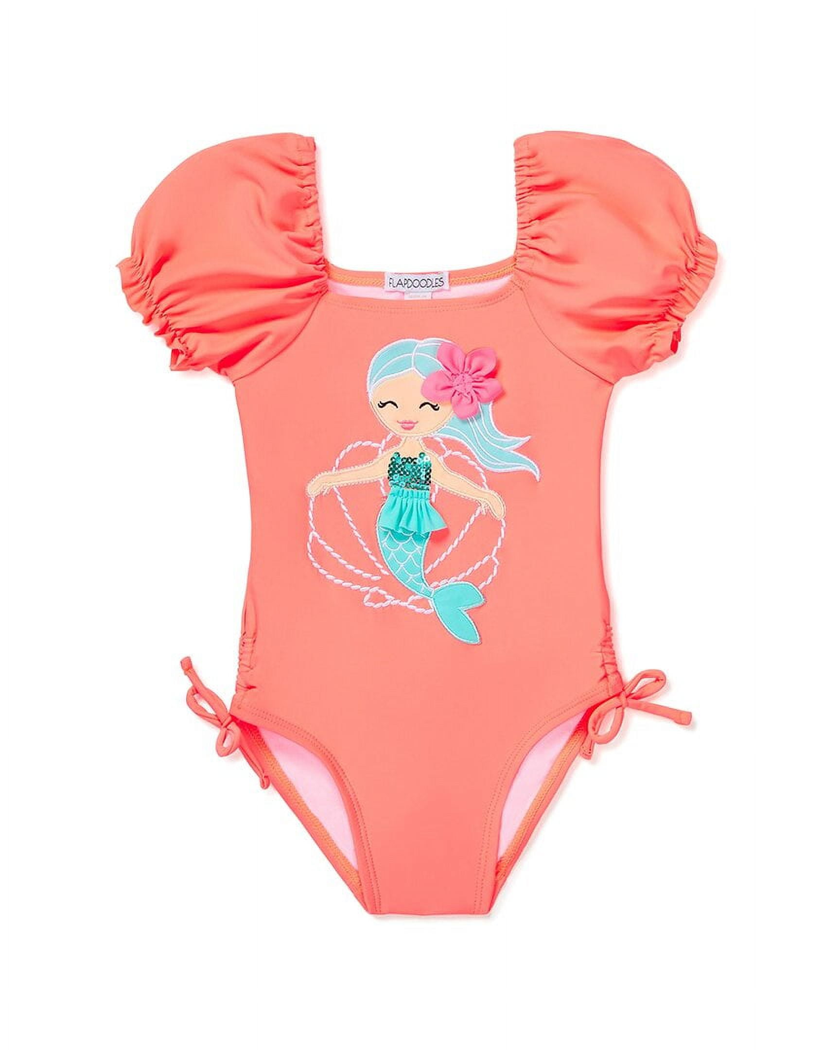 Flapdoodles Girls Mermaid Applique One Piece 6 Orange
