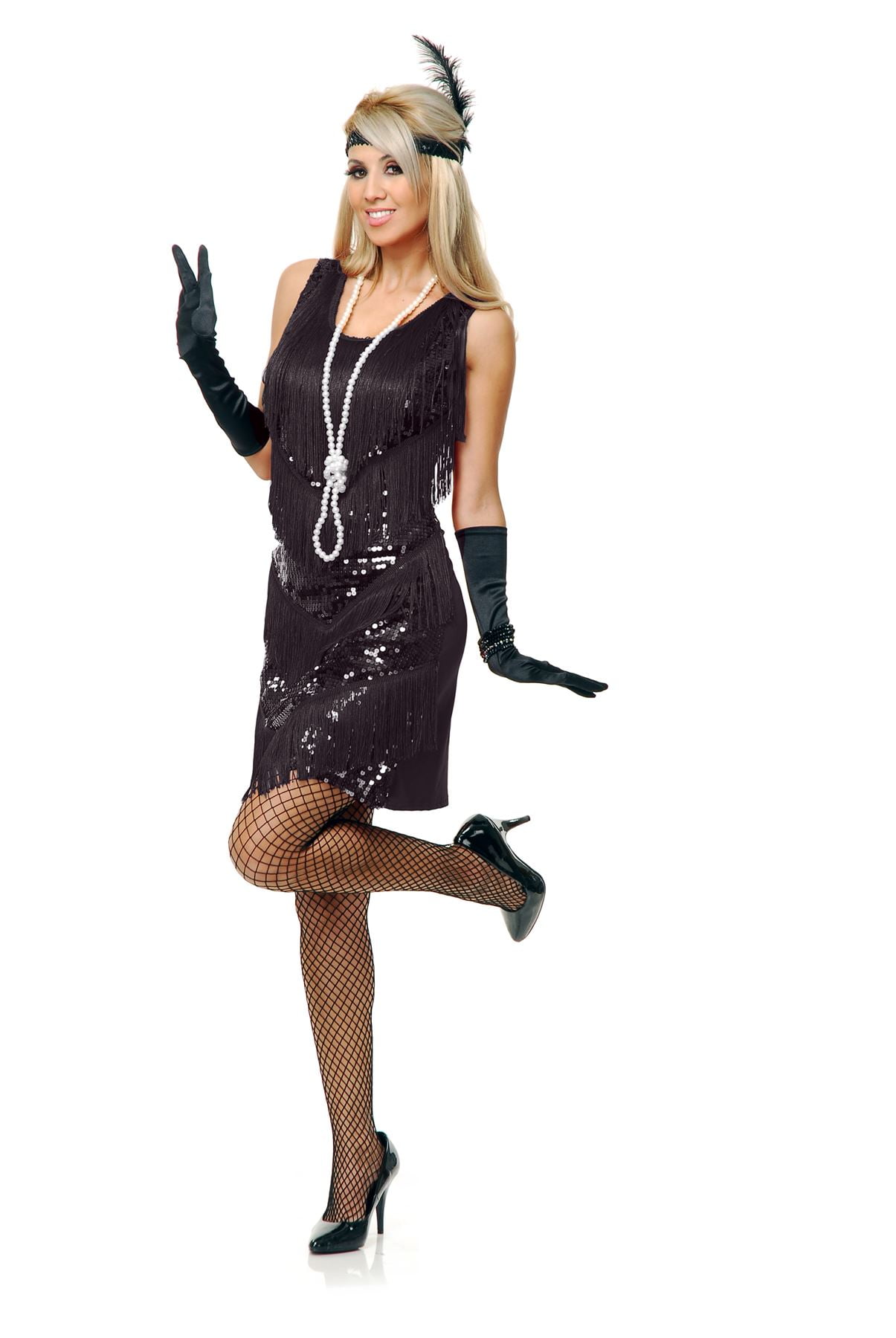 Women's Large 11-13 Black Roaring 20s Four Tier Flapper Costume Dress ...