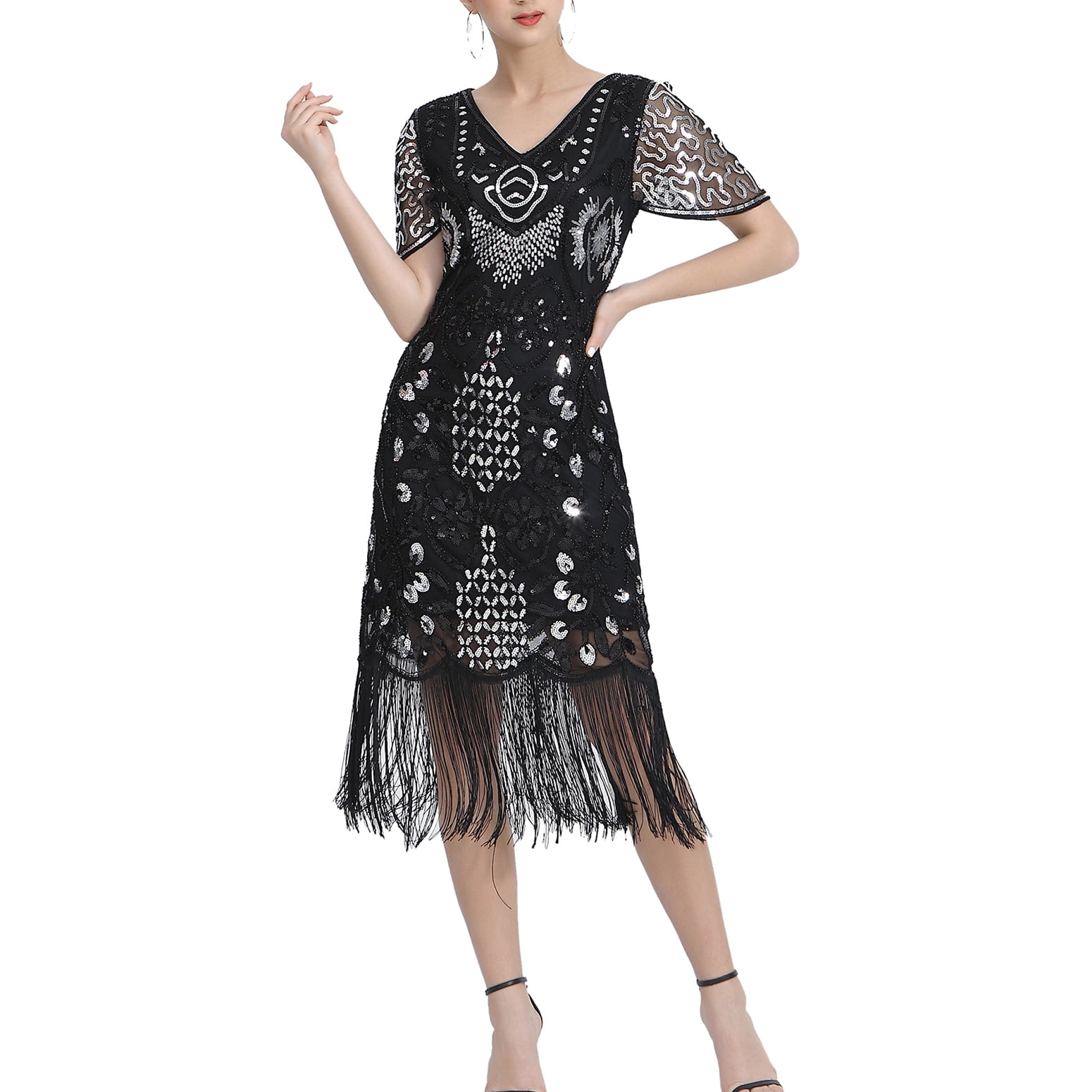 Flapper Dress With Sleeves Art Deco Flapper Dress Fringe Flapper Long ...