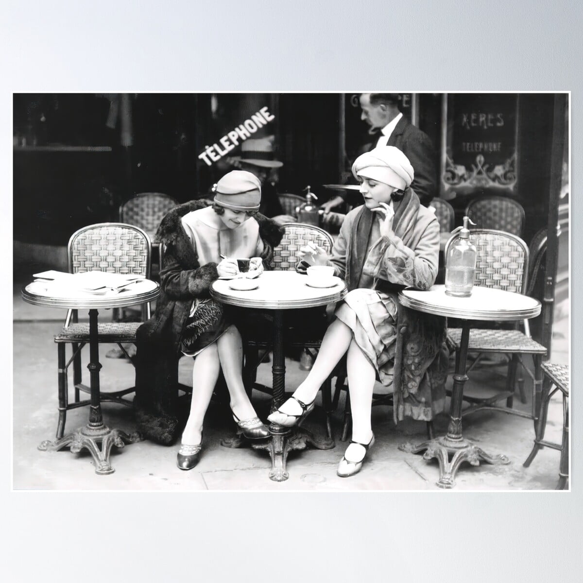 Flappers At Cafe, Black And White Vintage Art Poster Wall Art, Modern ...