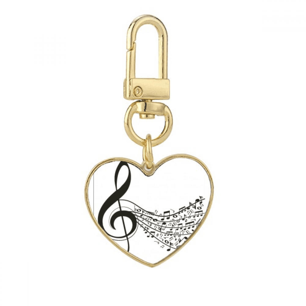 Flappg Music Notes Treble Clef Gold Heart Keychain Metal Keyring Holder ...
