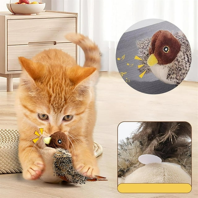Flapping Bird Cat Toy Indoor Flapping Wings Bird Interactive Rechargeable Chirping Feather Fun ...