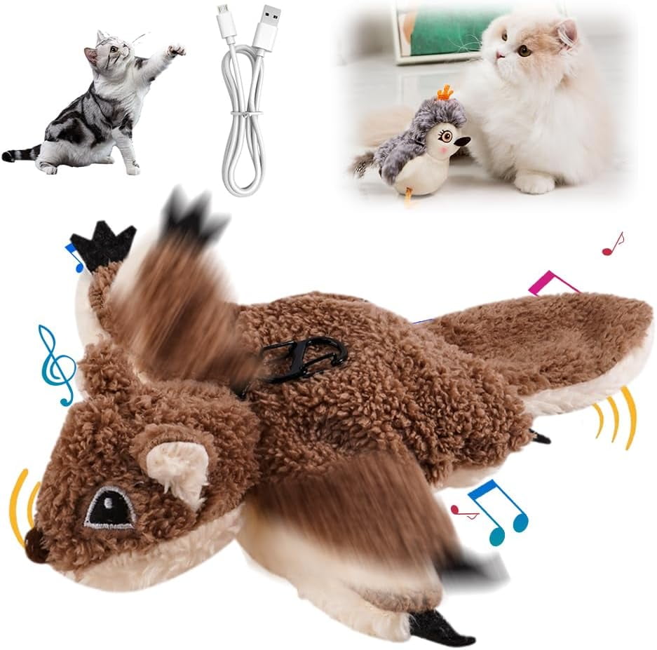 Flapping Bird Cat Toy, Rechargeable Interactive Chirping Bird Cat Toy ...