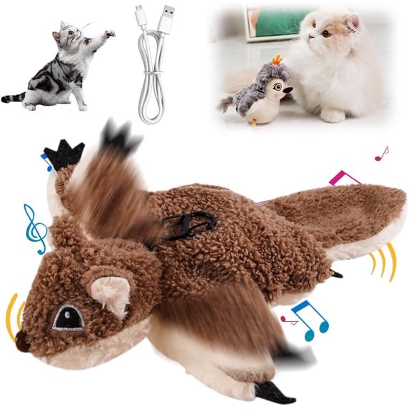 Flapping Bird Cat Toy, Rechargeable Interactive Chirping Bird Cat Toy ...