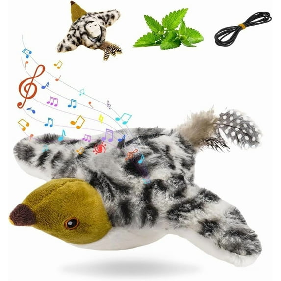Flapping Chase Cat Toy, 2026 New Interactive Chirping Flying Bird Cat ...