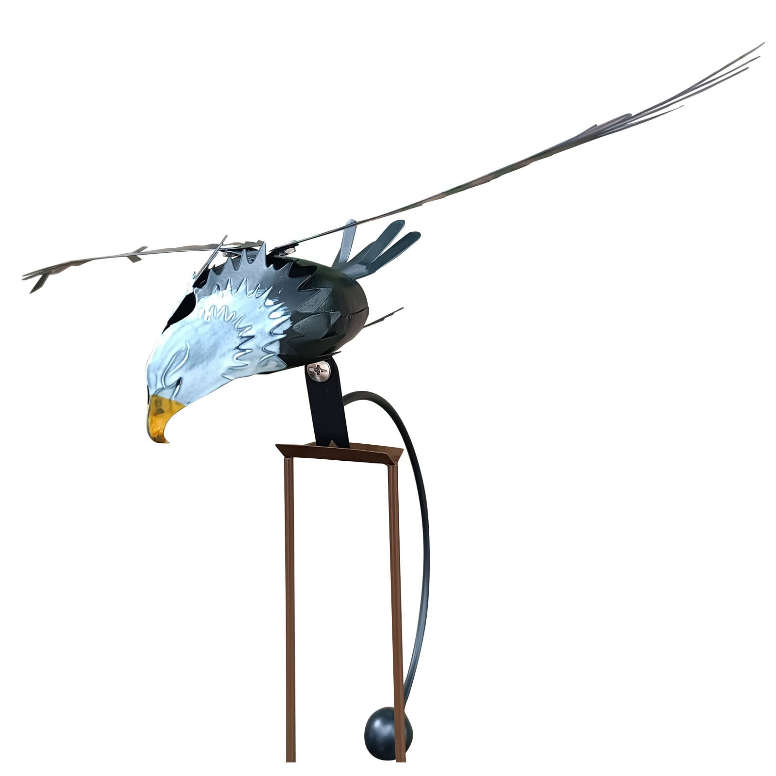 Flapping Metal Brown Gray Owl Yard Stake Rocking Wind Whirly-Gig Garden ...