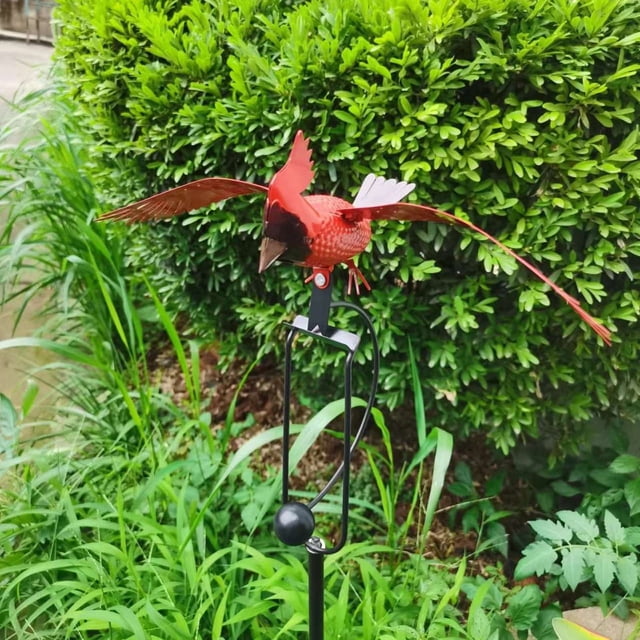 Flapping Metal Red-Parrot Yard Stake Rocking Wind Whirly-Gig Garden Art ...