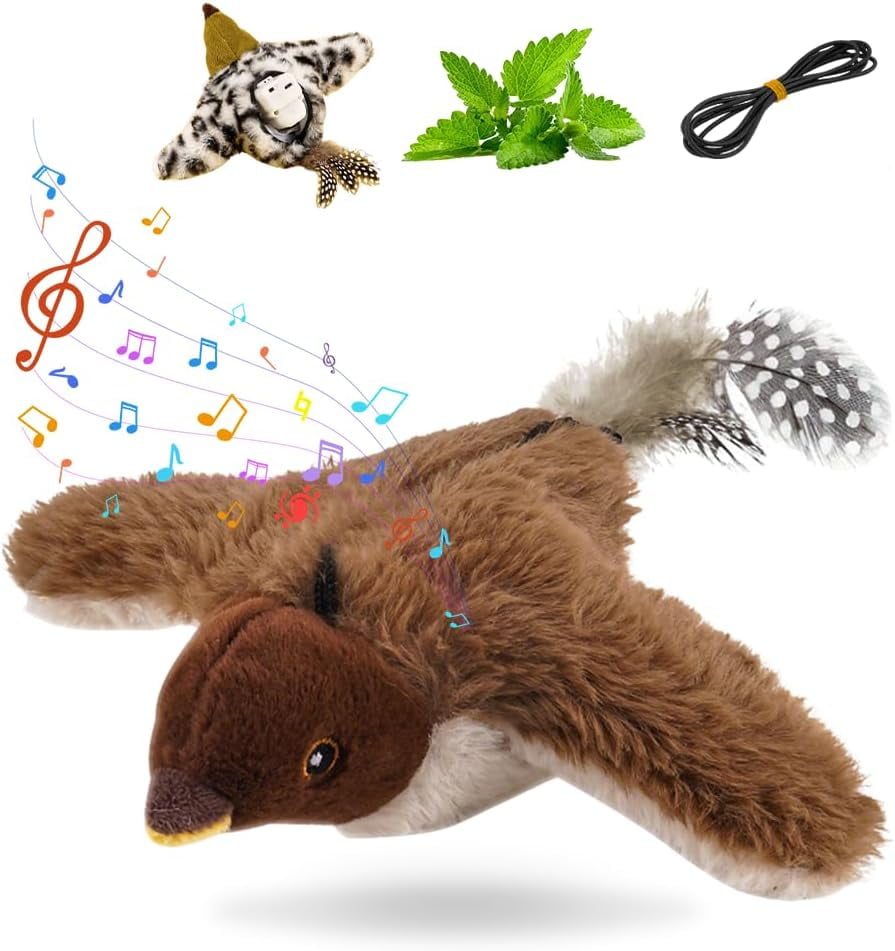 Flappy Chase Cat Toy, Interactive Chirping Bird, Remote Control, Brown ...