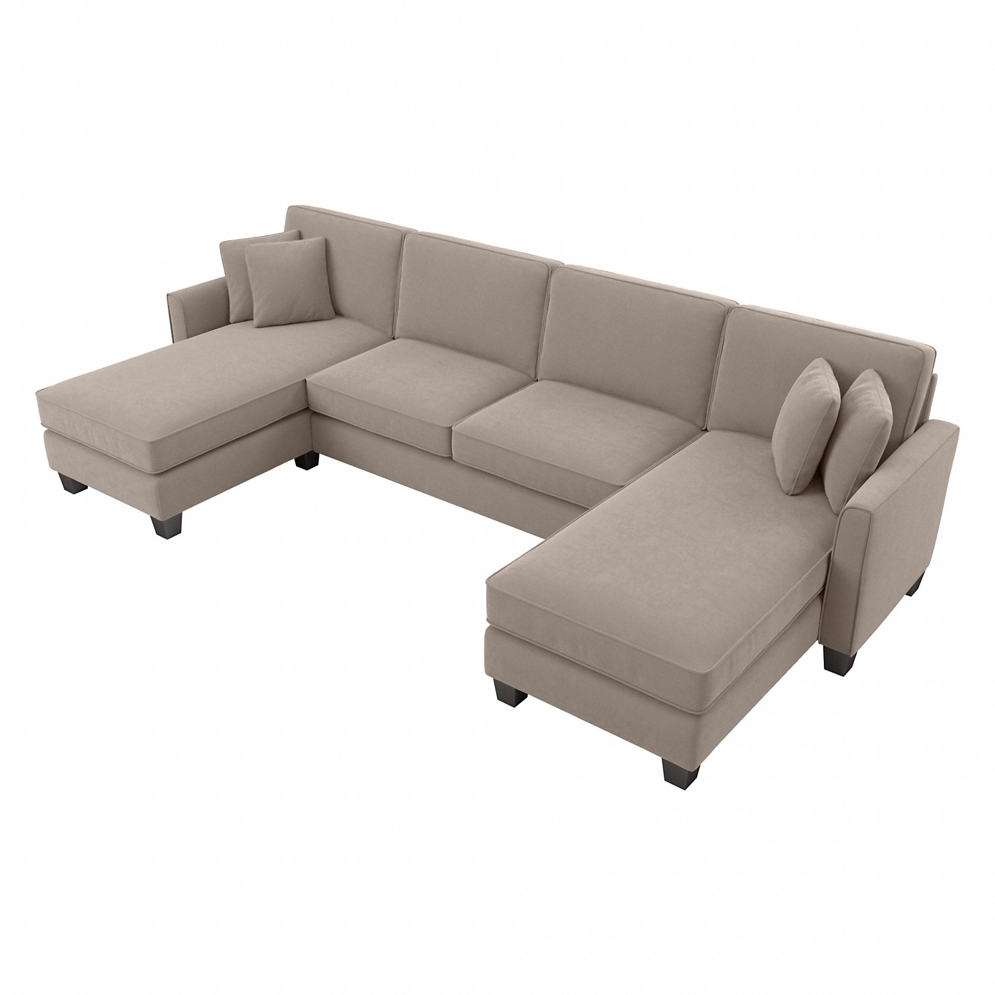 Flare 131W Sectional Couch with Double Chaise in Tan Microsuede Fabric ...