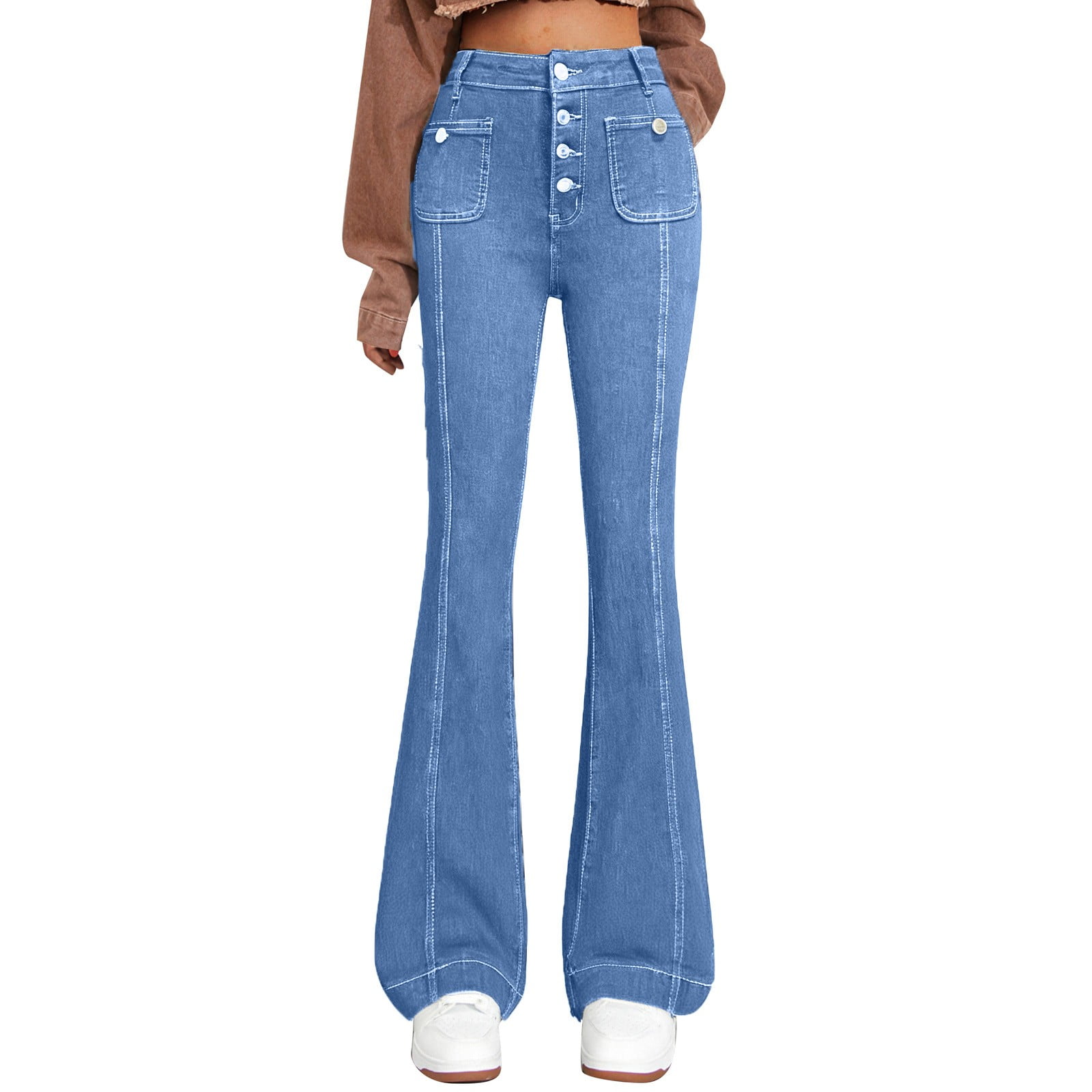 Flare Jeans Form Women High Waisted Wide Leg Jeans Button Fly Bell ...