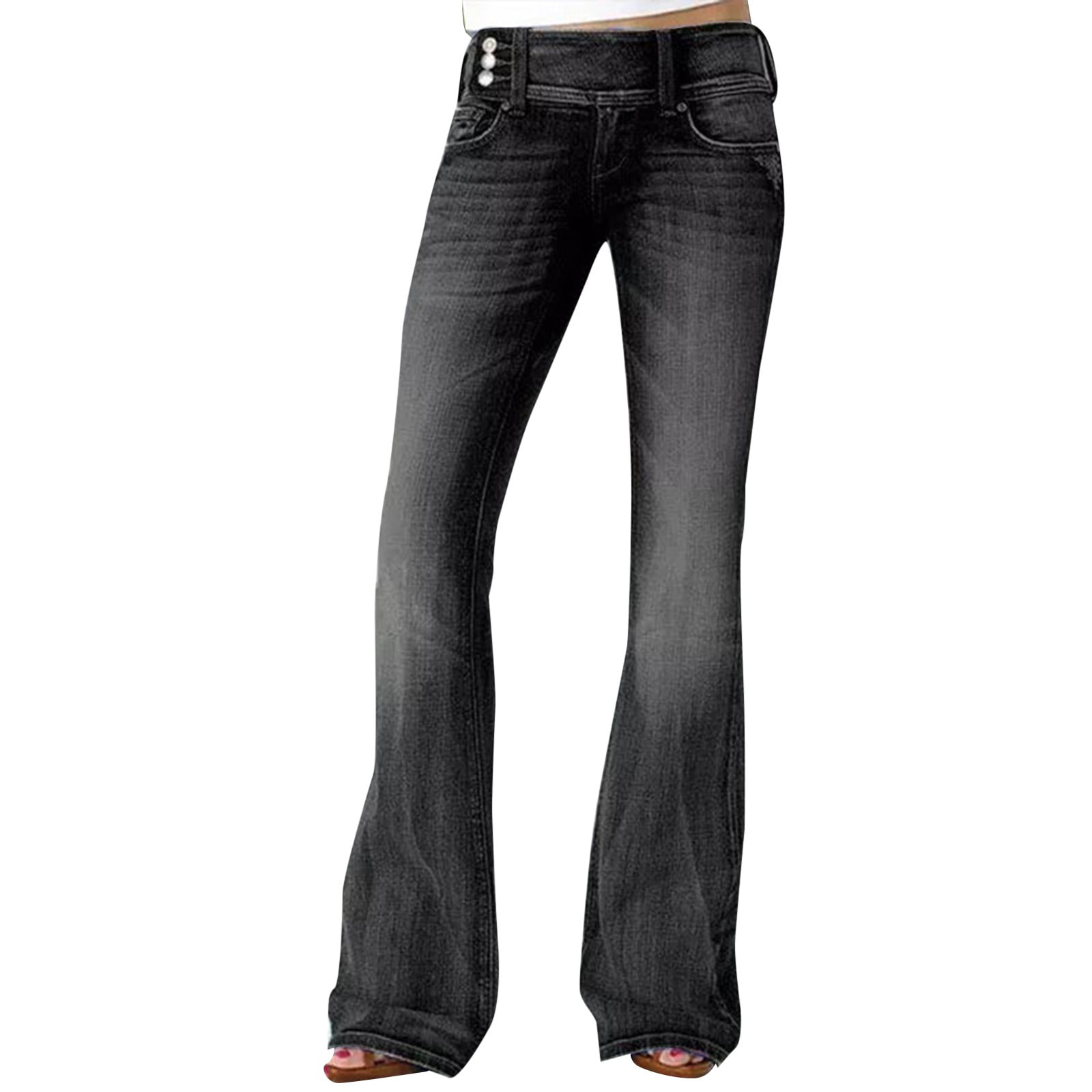 Flare Jeans Women Stretch Low Waisted Bell Bottom Regular Fit Bootcut ...