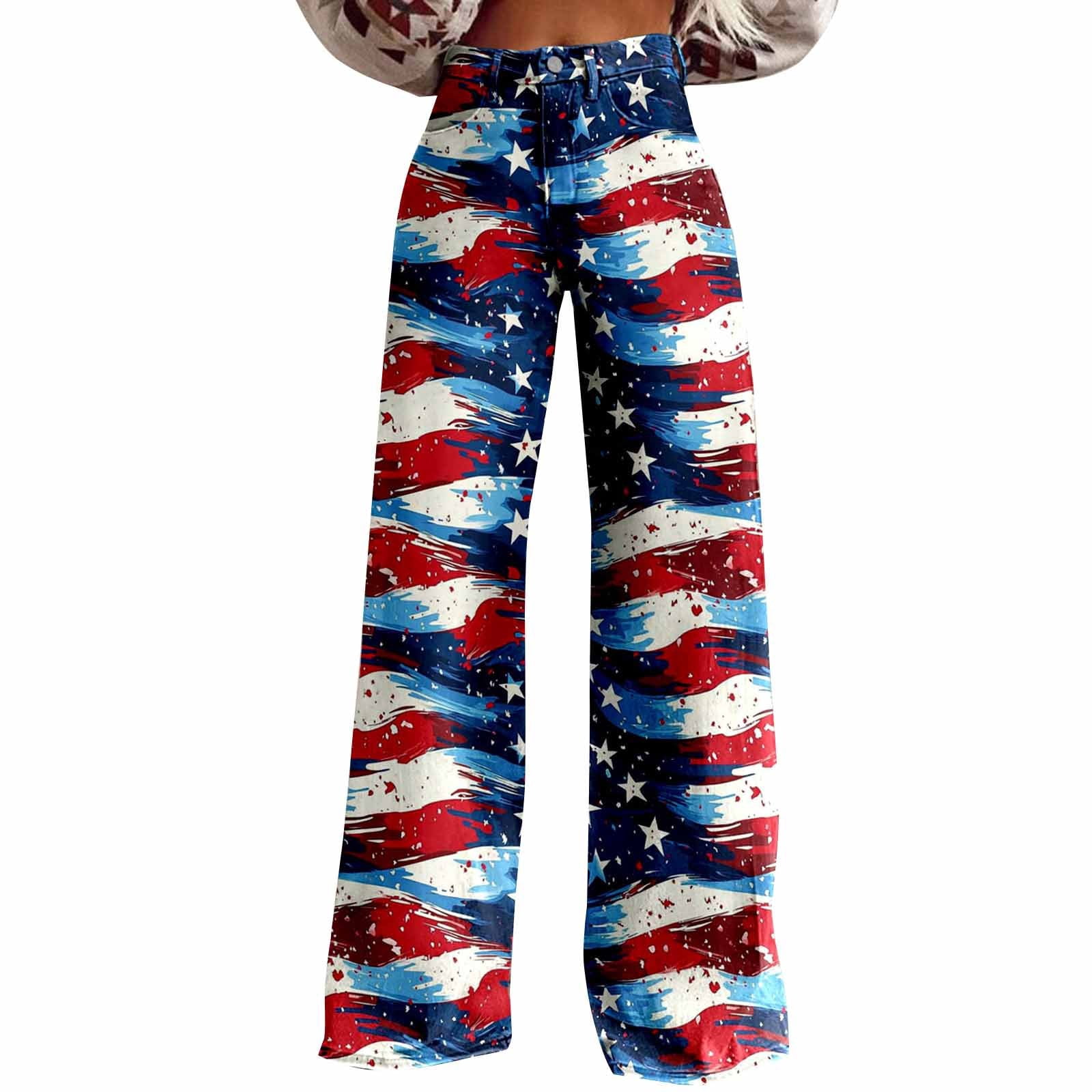 Flare Jeans for Women - Vintage Floral Print Wide Leg Pants, Dark Blue ...