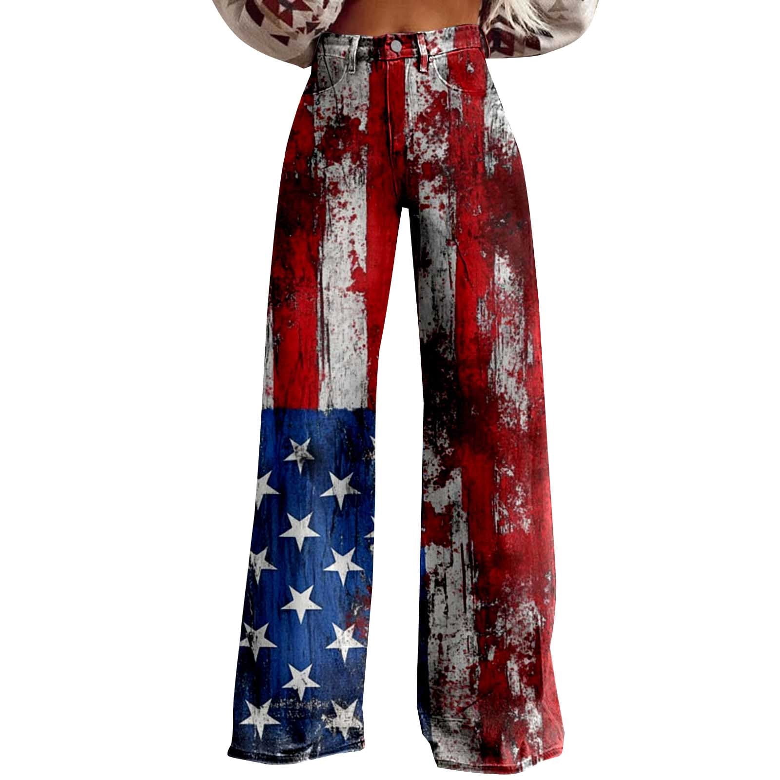 Flare Jeans for Women - Vintage Floral Print Wide Leg Pants, Dark Blue ...