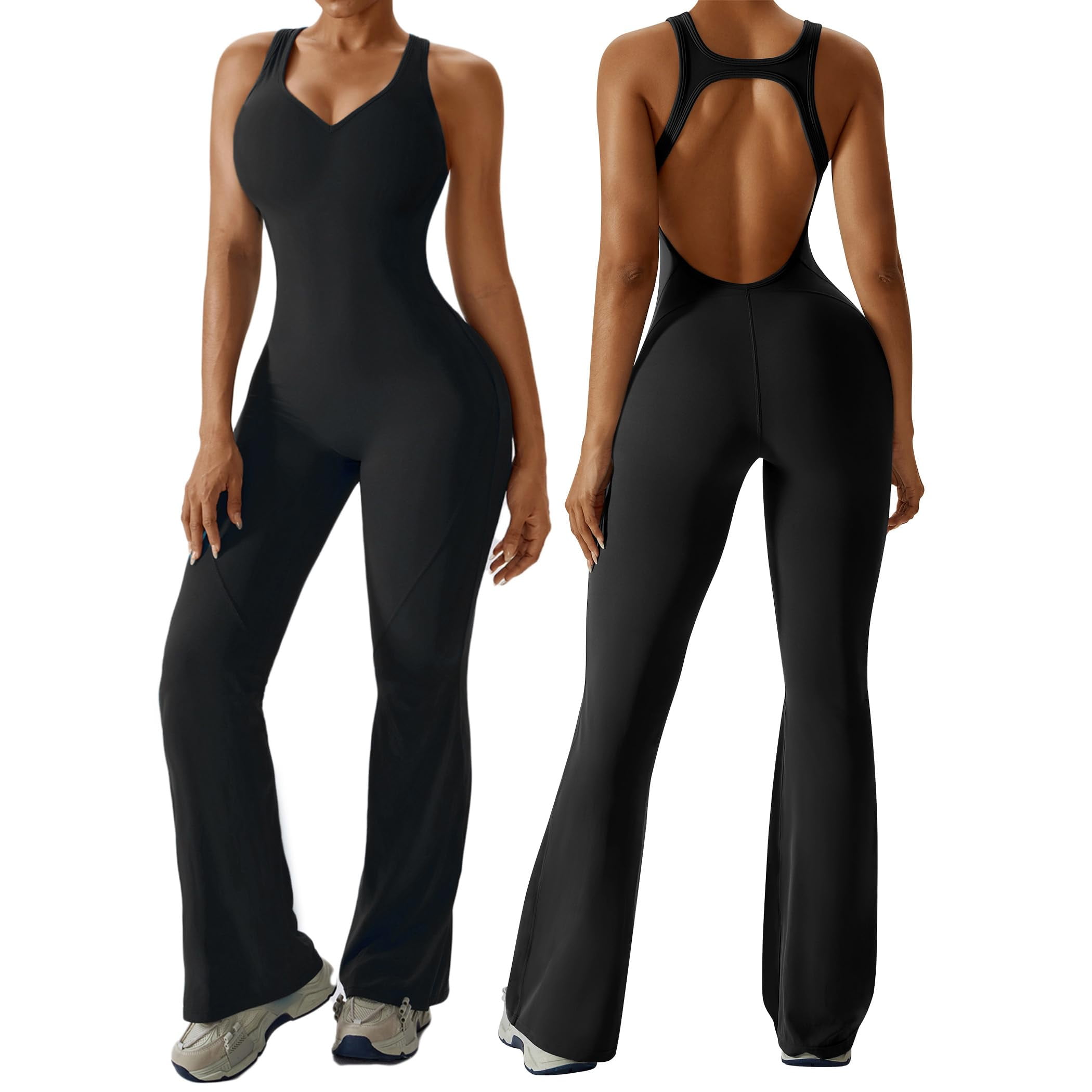 Flare Jumpsuits for Women Sexy Backless Tank Top Bodycon Romper Wide ...