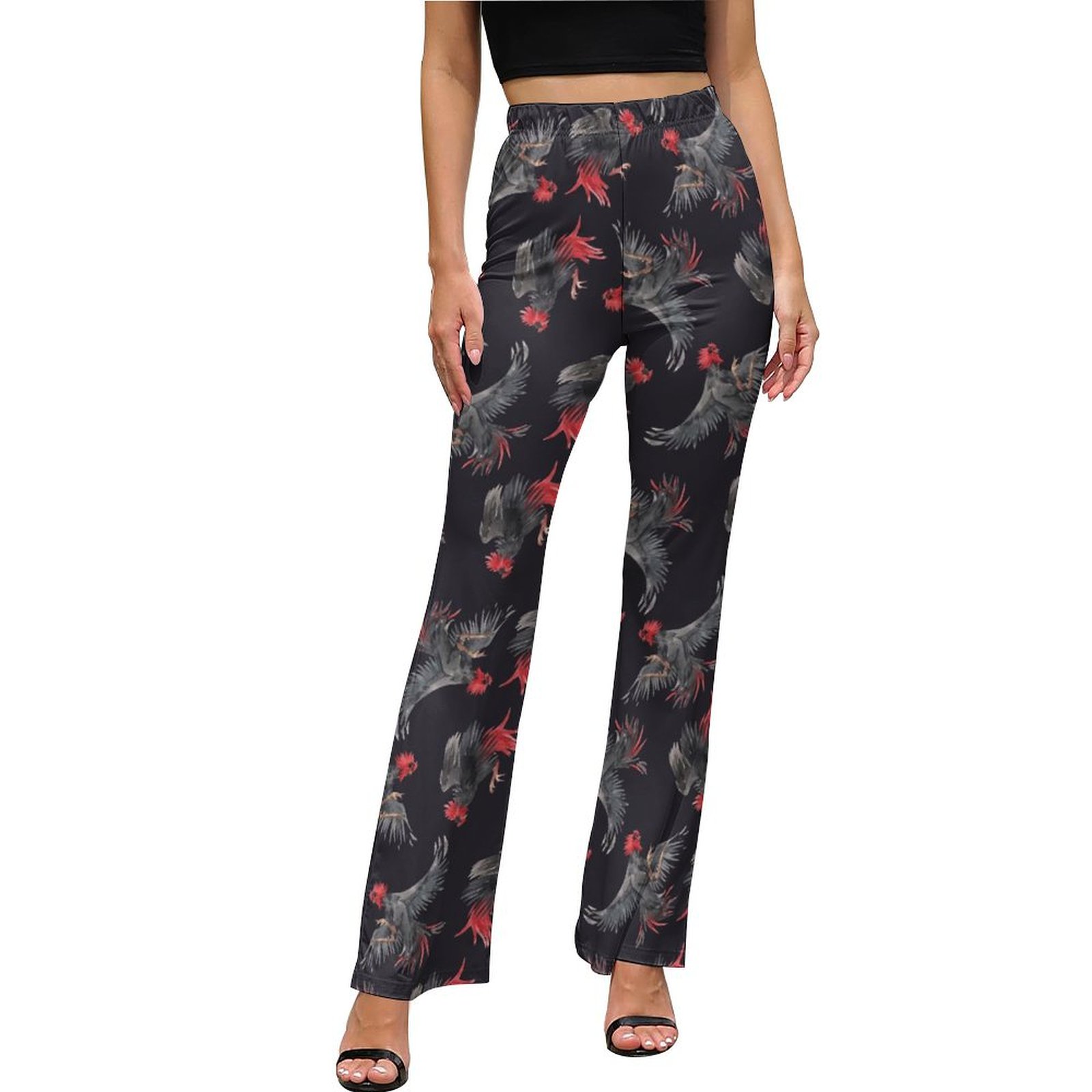Flare Leggings for Women,Black Roosters High Waisted Yoga Pants with ...