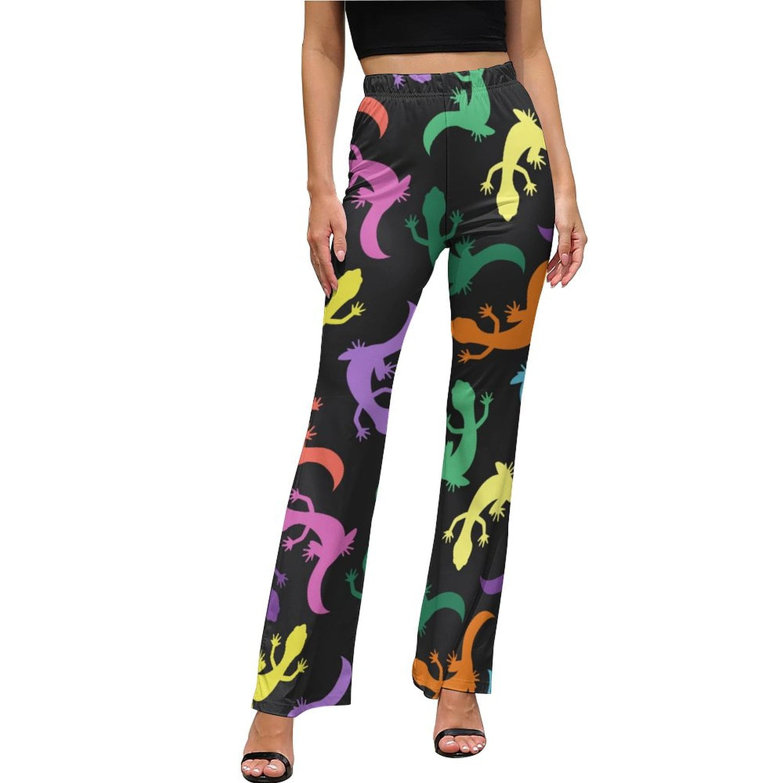Flare Leggings for Women,Colorful Lizards High Waisted Yoga Pants with ...