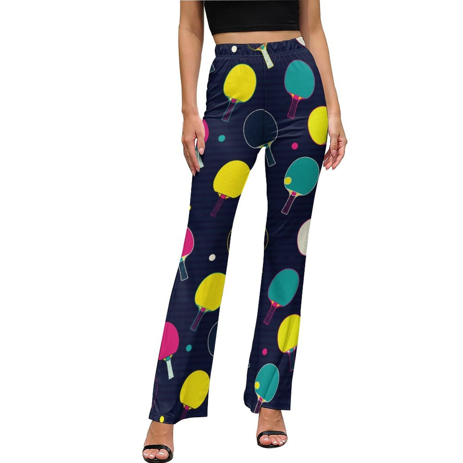 Flare Leggings for Women,Colorful Ping Pong Rackets High Waisted Yoga ...