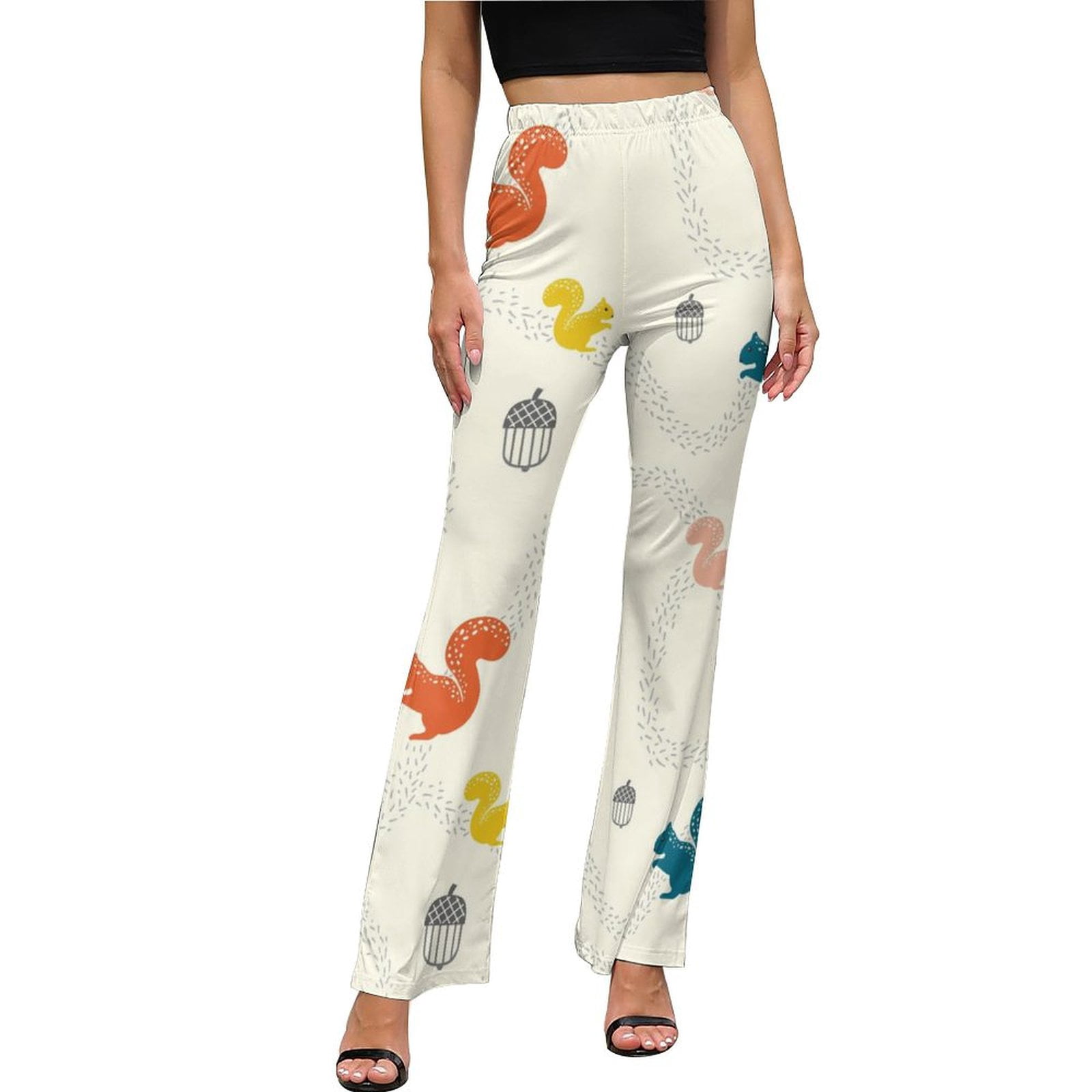 Flare Leggings for Women, Colorful Squirrel Nuts Yoga Pants Women with ...