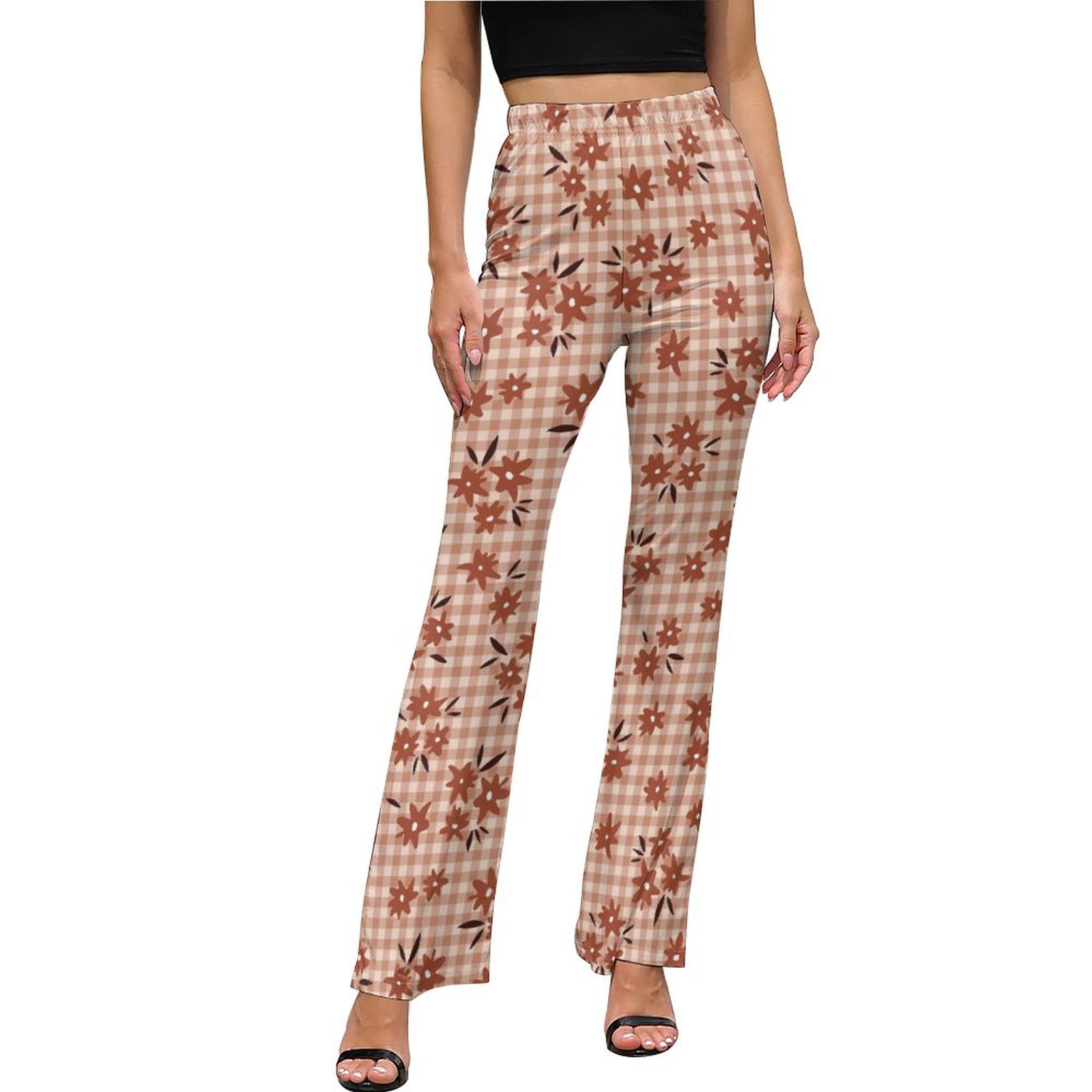 Flare Leggings for Women,Fall Flower Plaid High Waisted Yoga Pants with ...