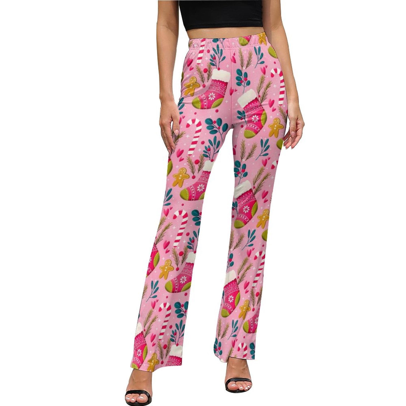 Flare Leggings for Women - Festive Christmas Stocking Cheer Leggings ...