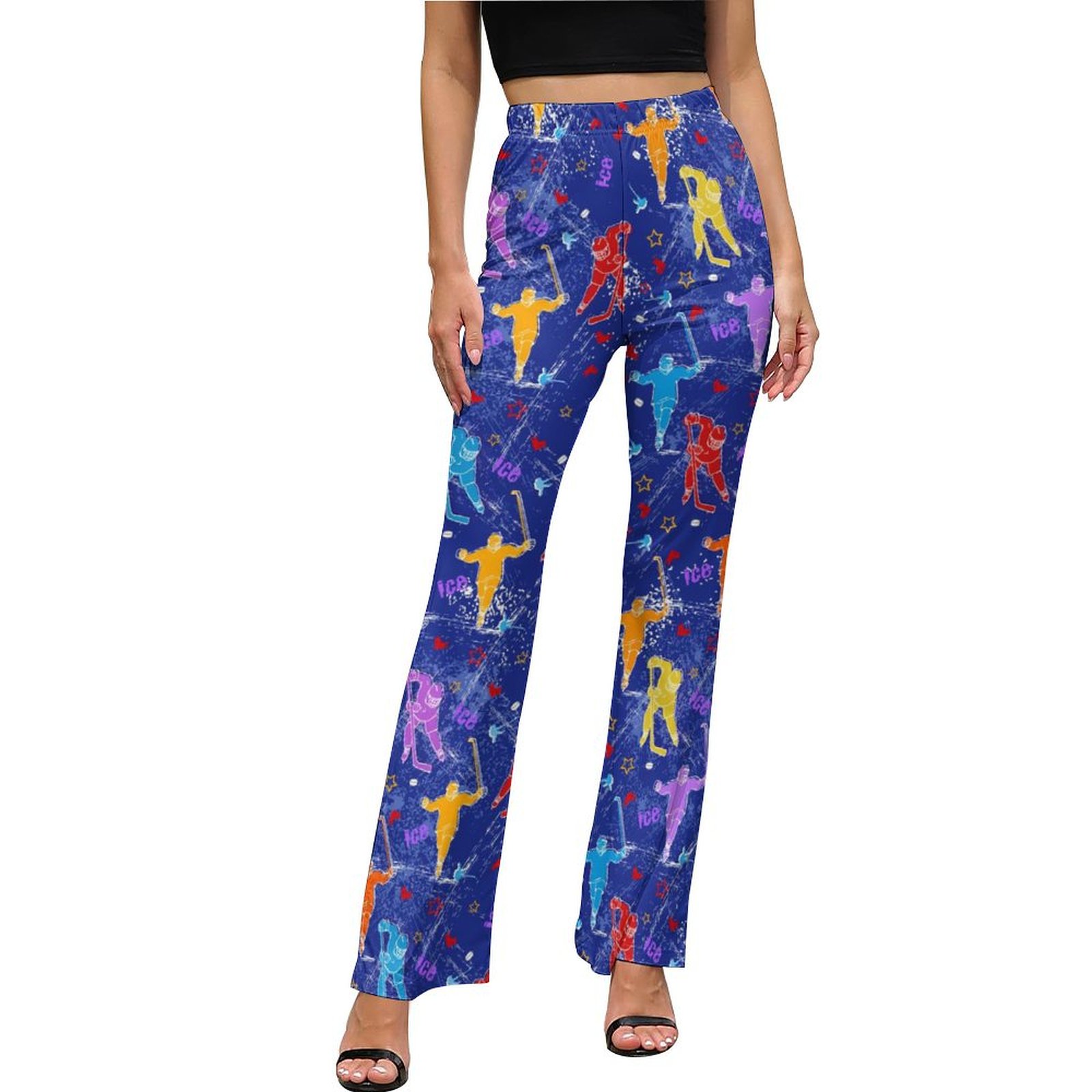 Flare Leggings for Women,Ice Hockey Players With Puck High Waisted Yoga ...