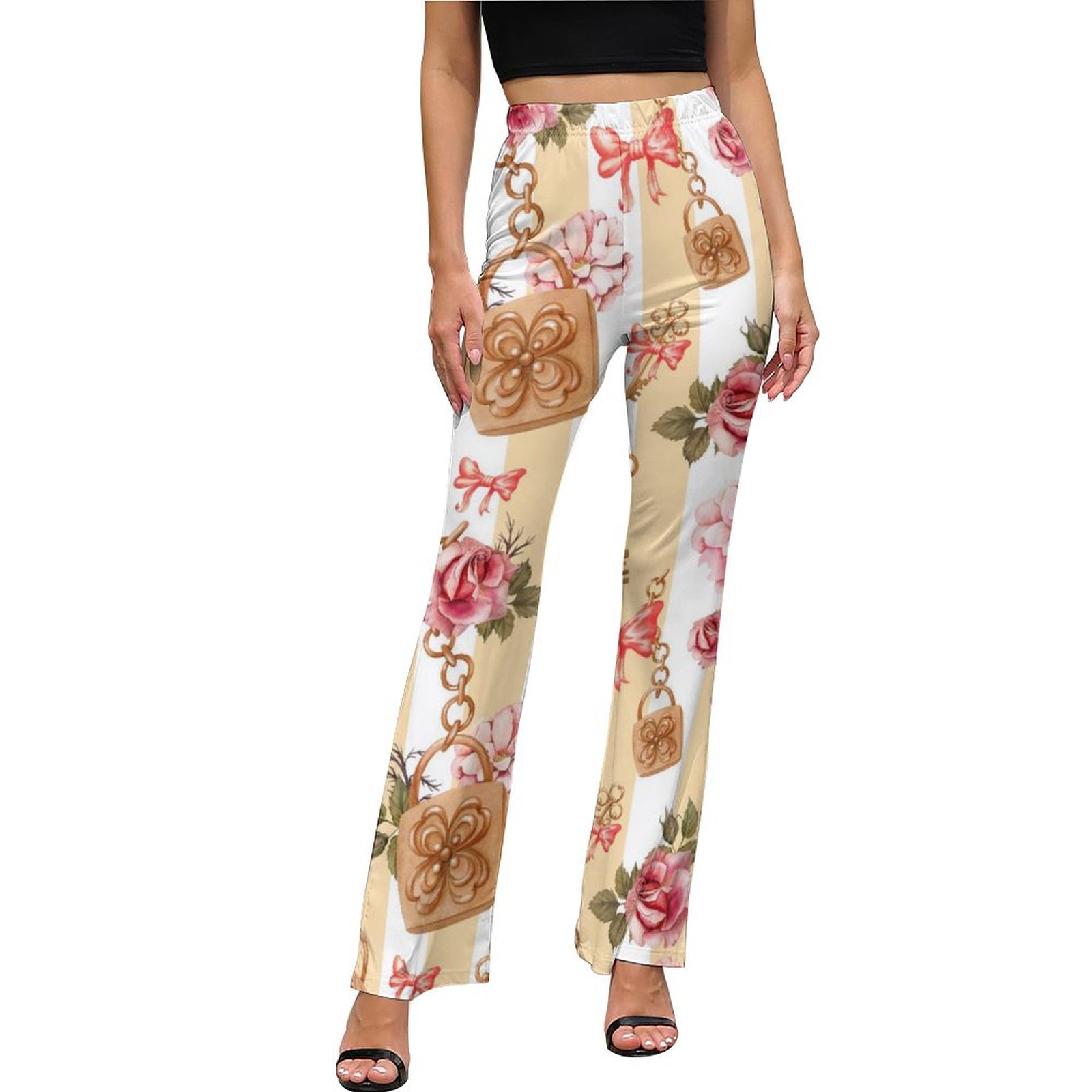 Flare Leggings for Women, Key Lock And Flowers Yoga Pants Women with ...