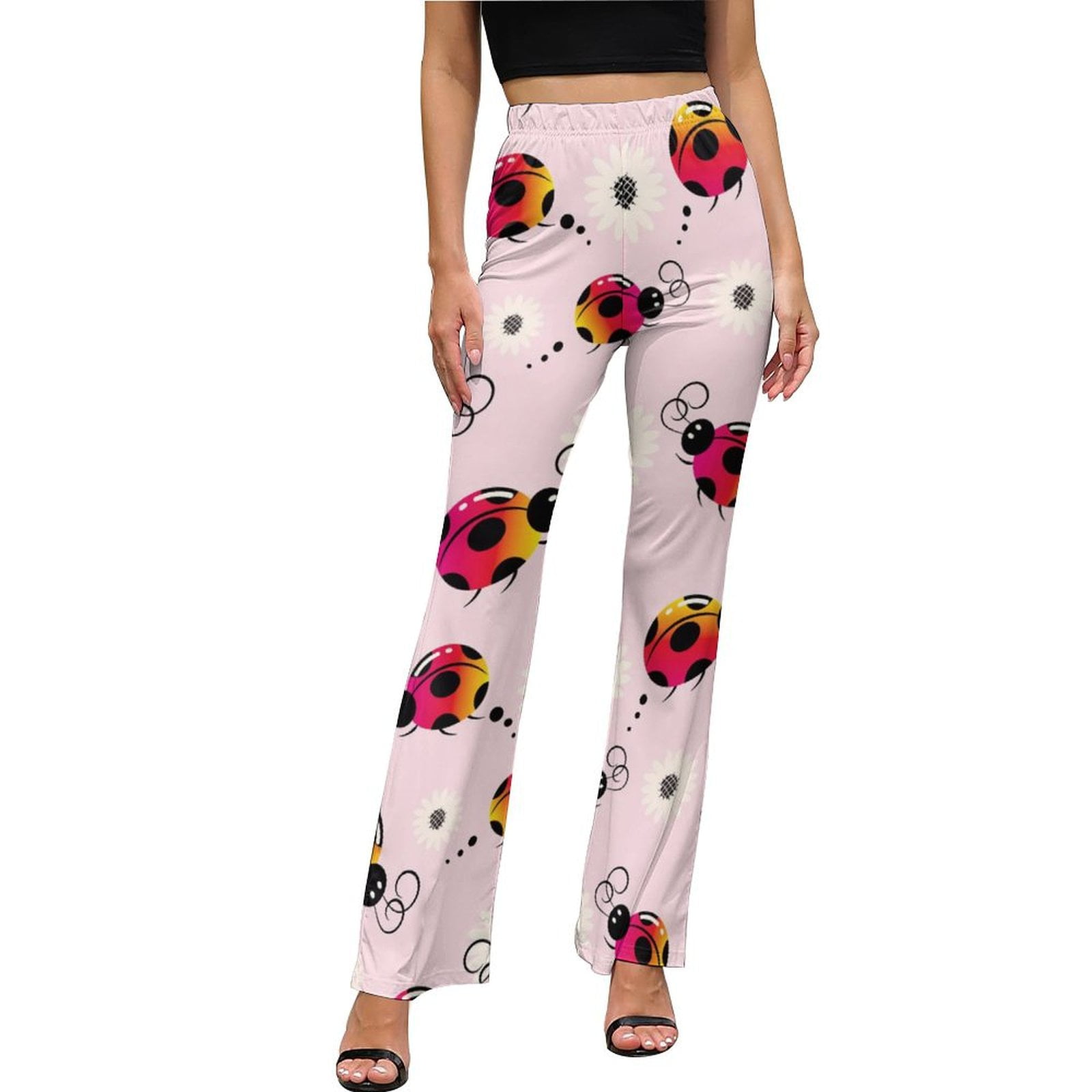 Flare Leggings for Women,Ladybugs And Flower High Waisted Yoga Pants ...