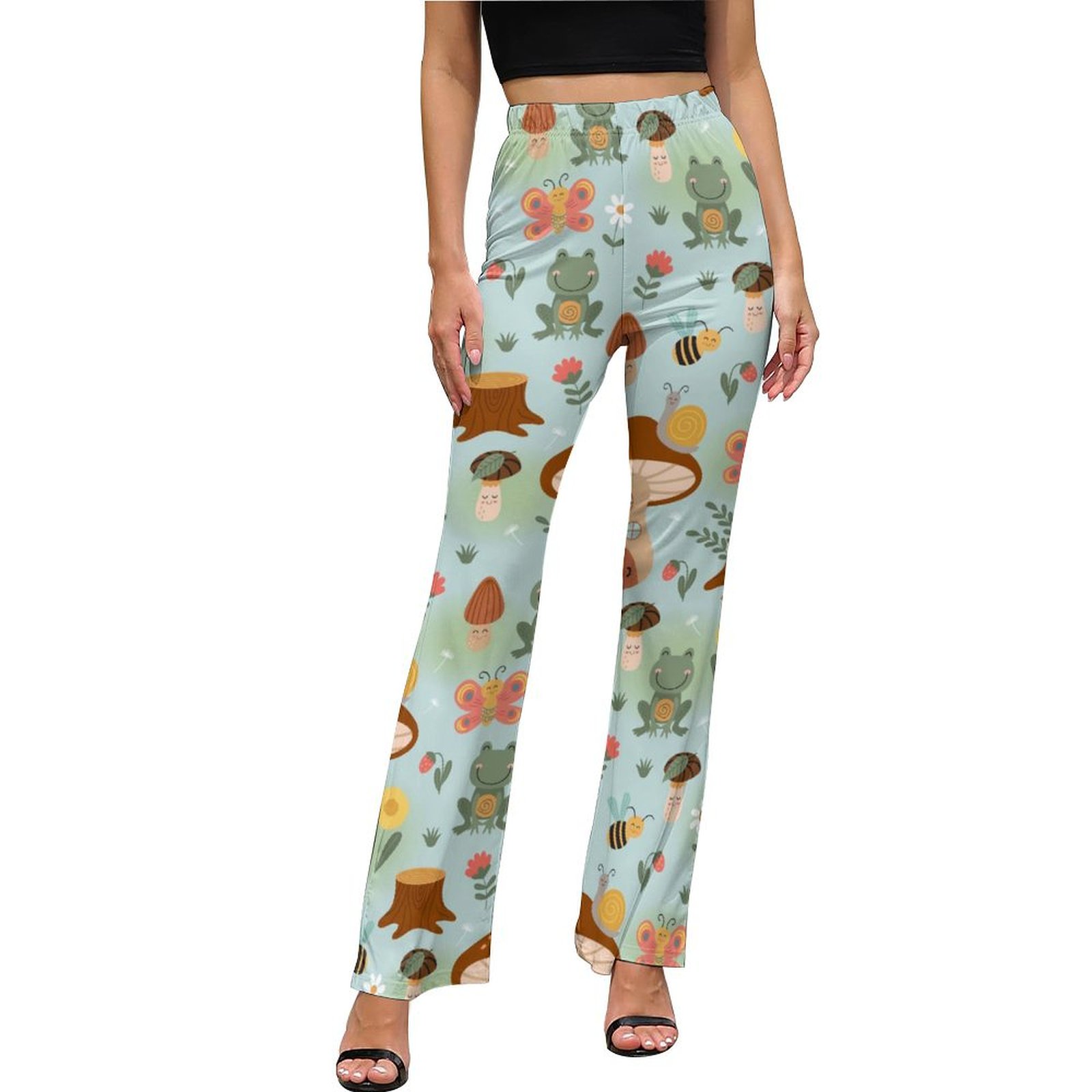 Flare Leggings for Women,Mushroom House Insect Frog High Waisted Yoga ...