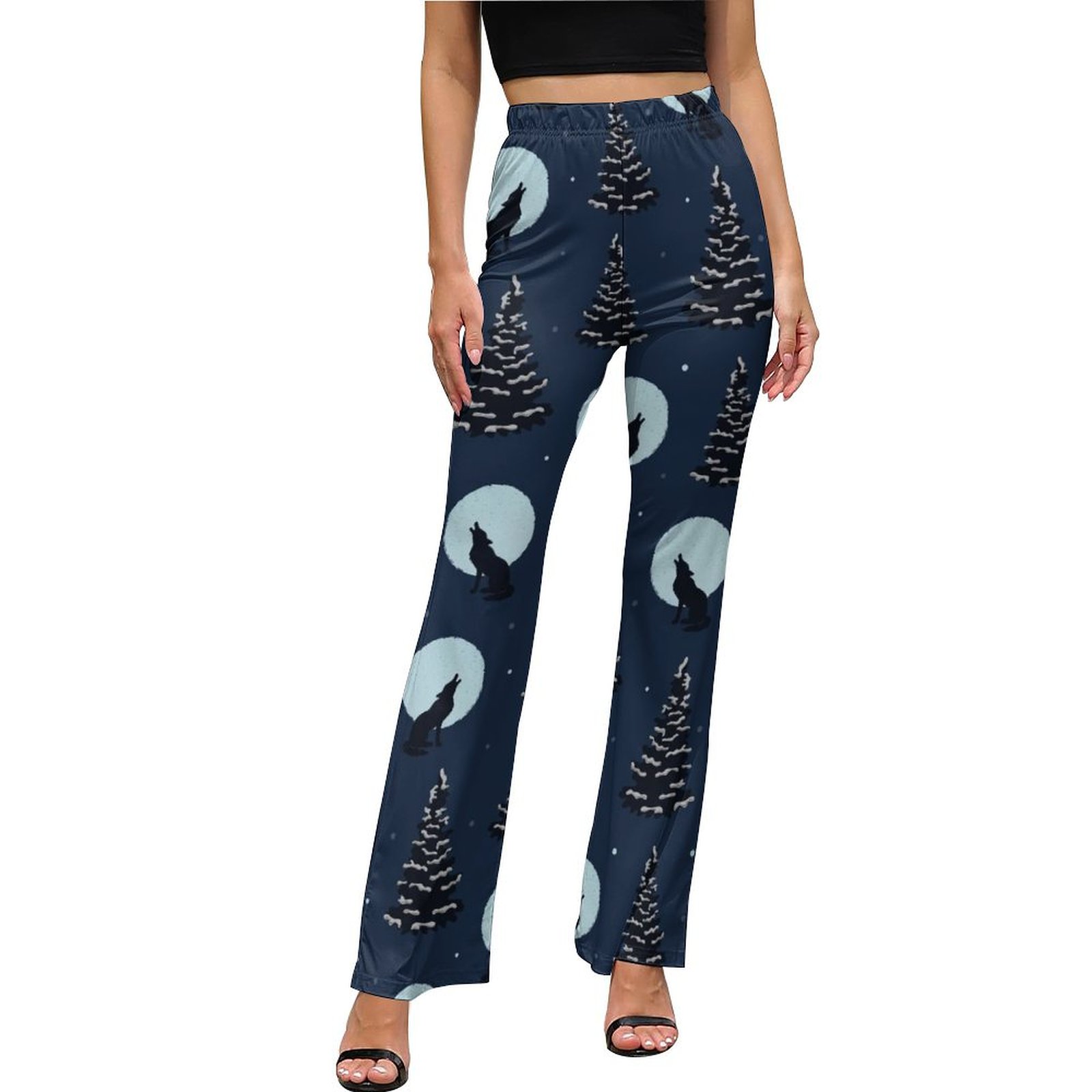 Flare Leggings for Women - Night Forest Wolf Leggings Womens Pants High ...