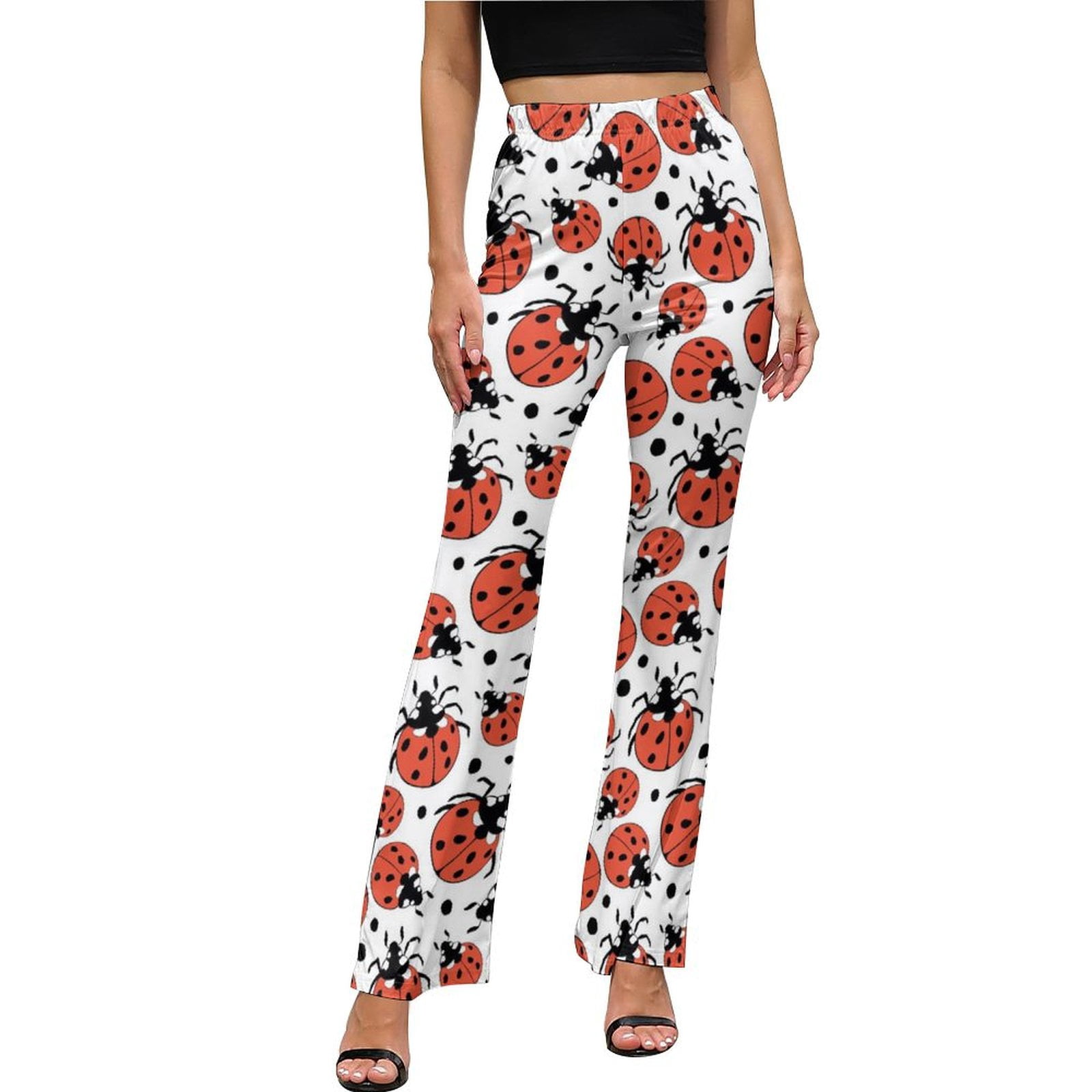 Flare Leggings for Women,Red Ladybugs High Waisted Yoga Pants with ...