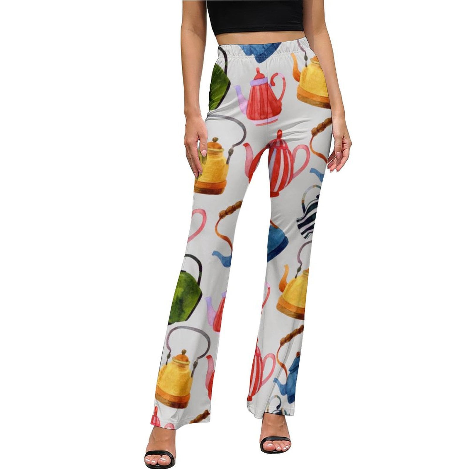 Flare Leggings for Women - Watercolor Teapots Leggings Womens Pants ...
