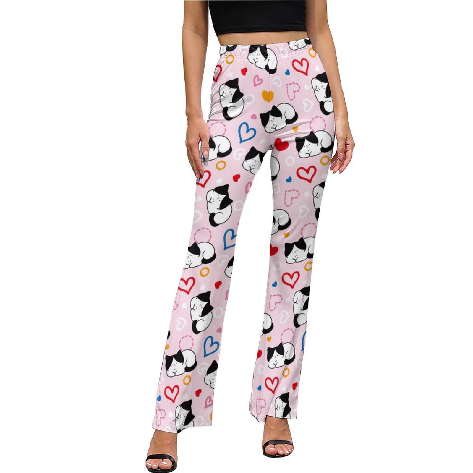 Flare Leggings for Women Cartoon Cat And Heart High - Waisted Tummy ...