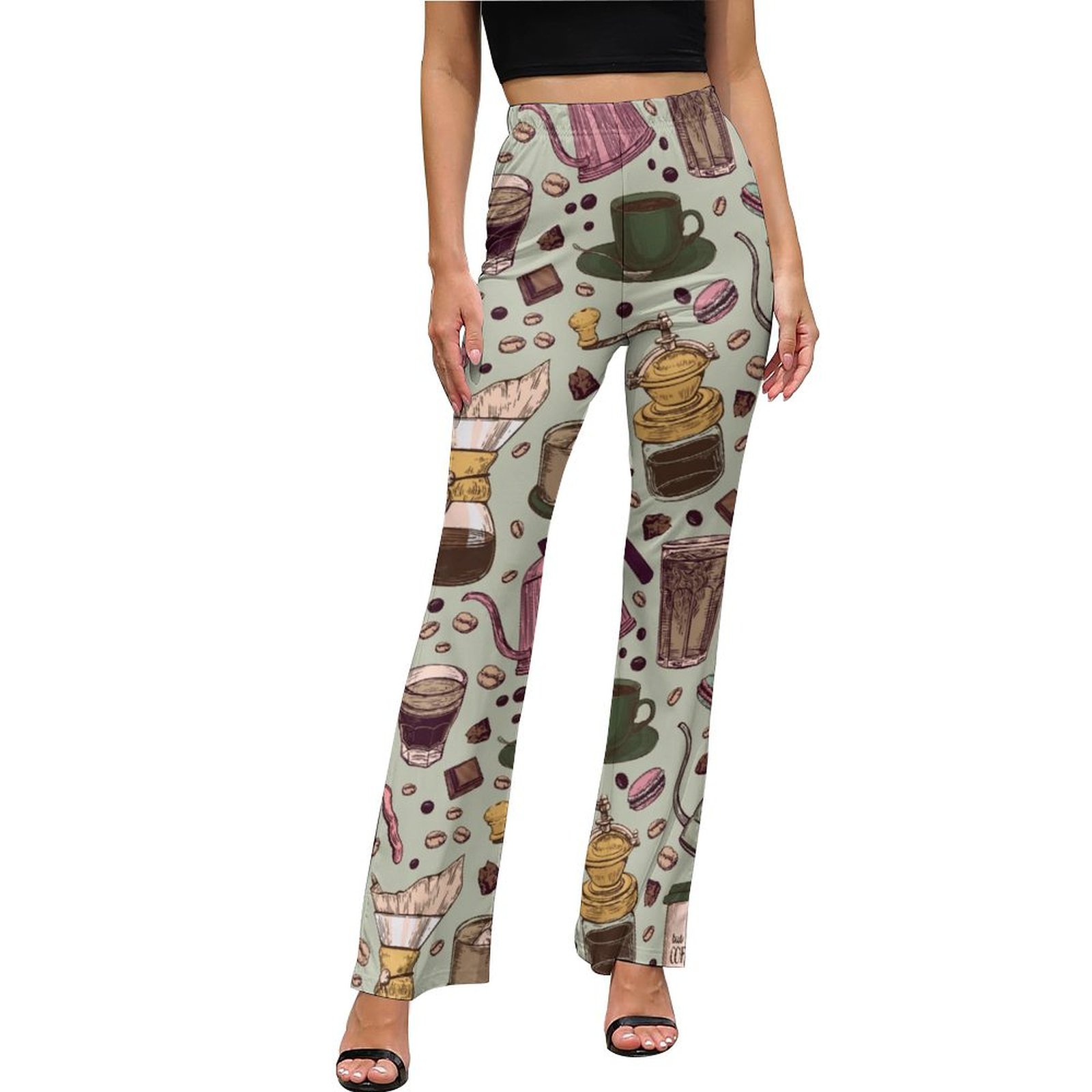 Flare Leggings for Women Coffee Pots Cup High - Waisted Tummy Control ...