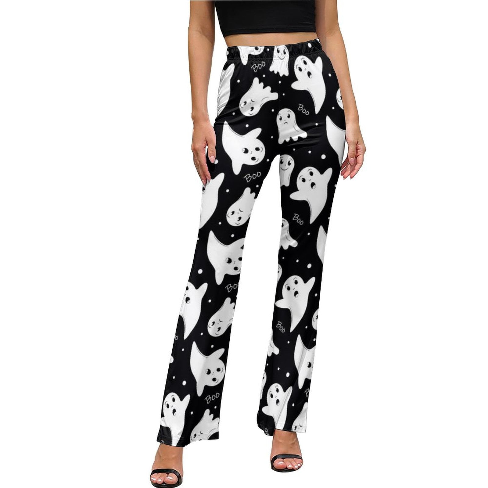 Flare Leggings for Women Cute Halloween Ghost Fun High - Waisted Tummy ...