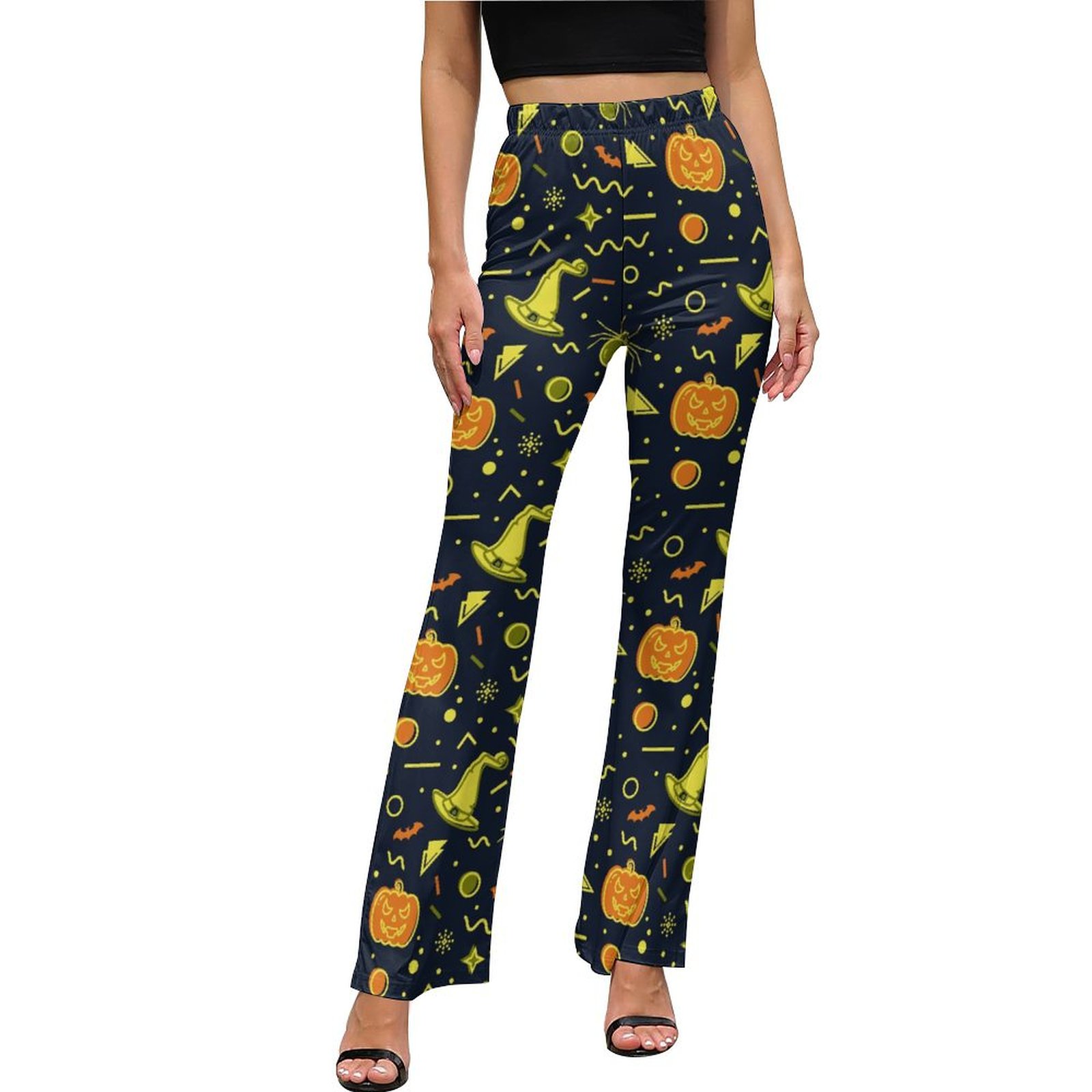 Flare Leggings for Women Halloween Hat Pumpkins High - Waisted Tummy ...