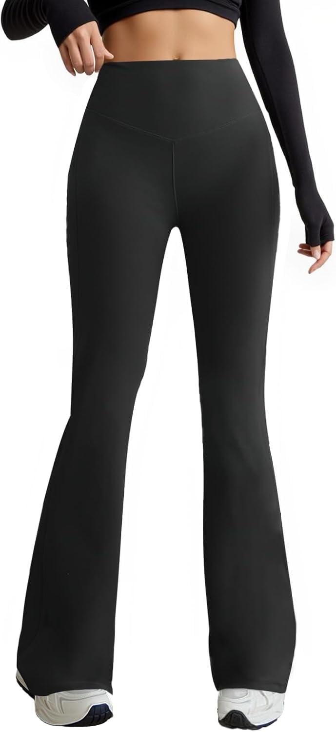 Flare Leggings for Women High Waist Yoga Pants with Pockets Tummy ...