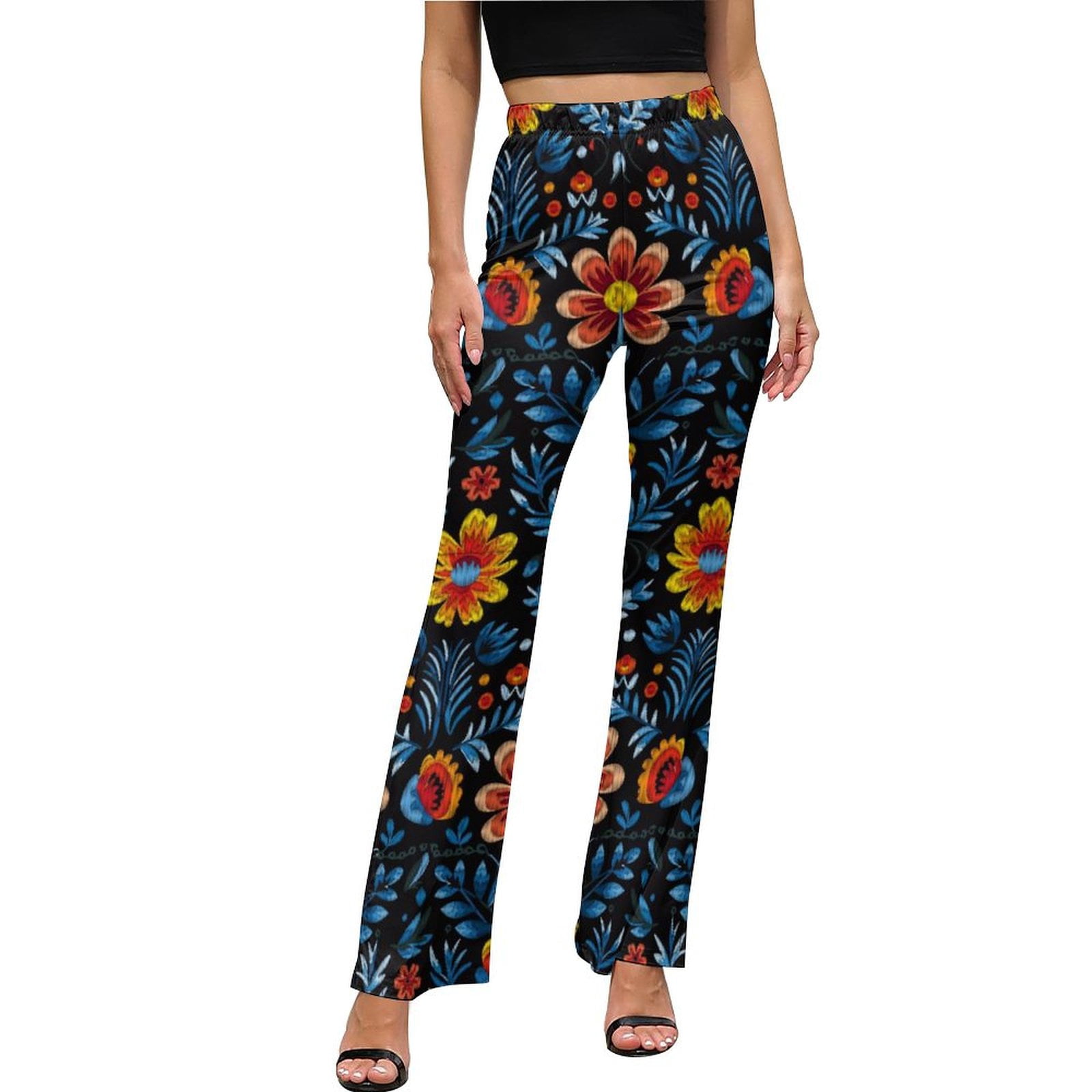 Flare Leggings for Women Mexican Flower High - Waisted Tummy Control ...